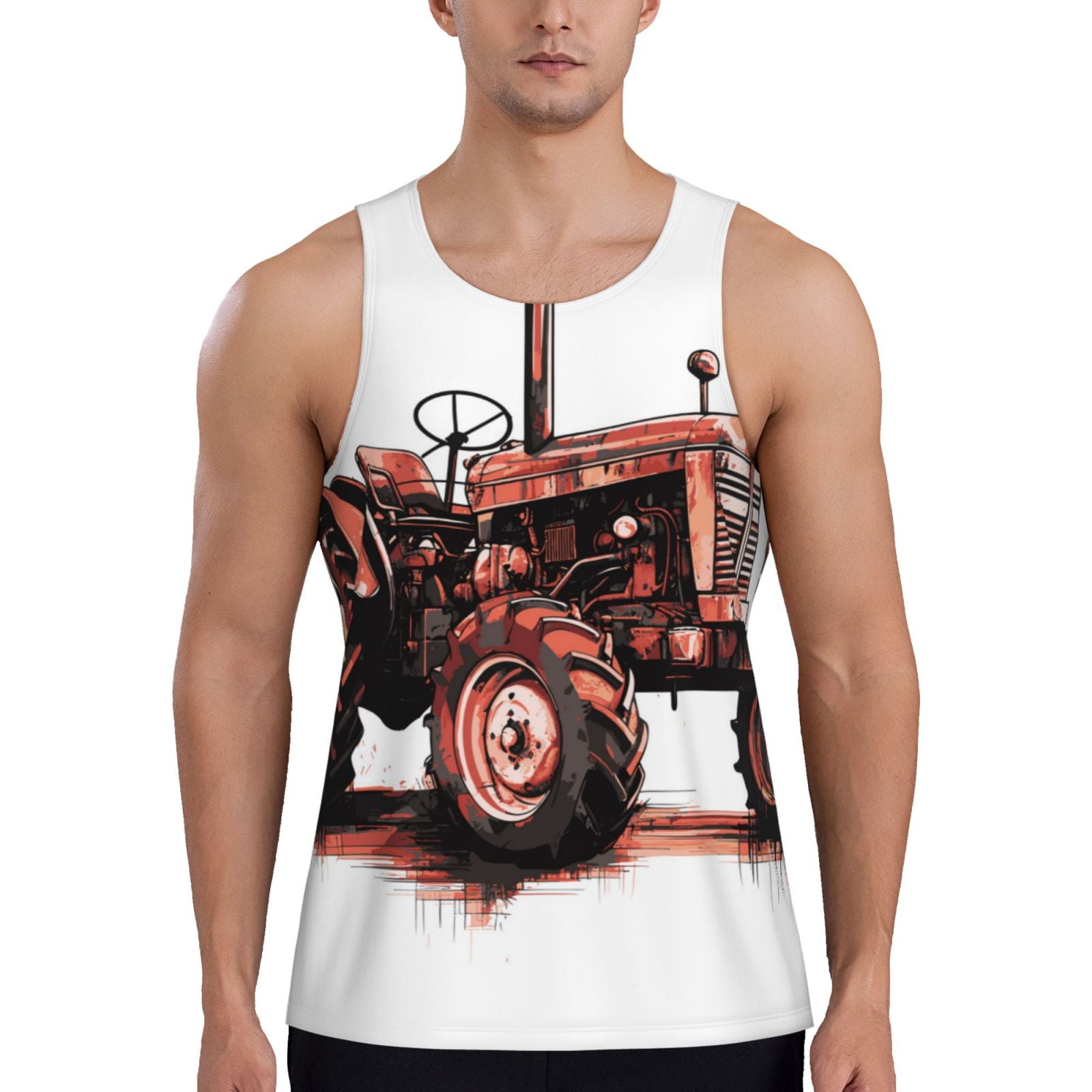 Gukieu Farm Tractor Print Men's Quick Dry Fitness Vest, Round Neck ...