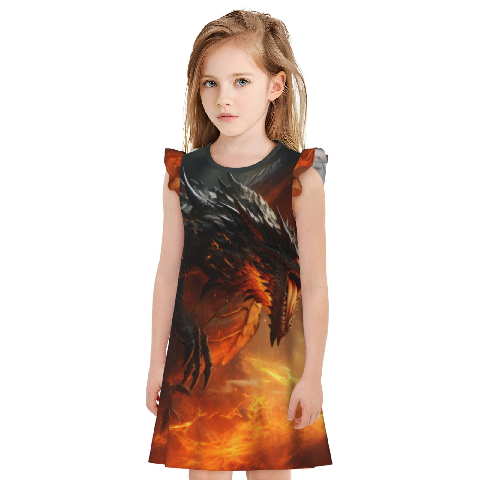 Gukieu Fiery Dragon Of Chaos Print Girls' Flying Sleeves Nightdress ...