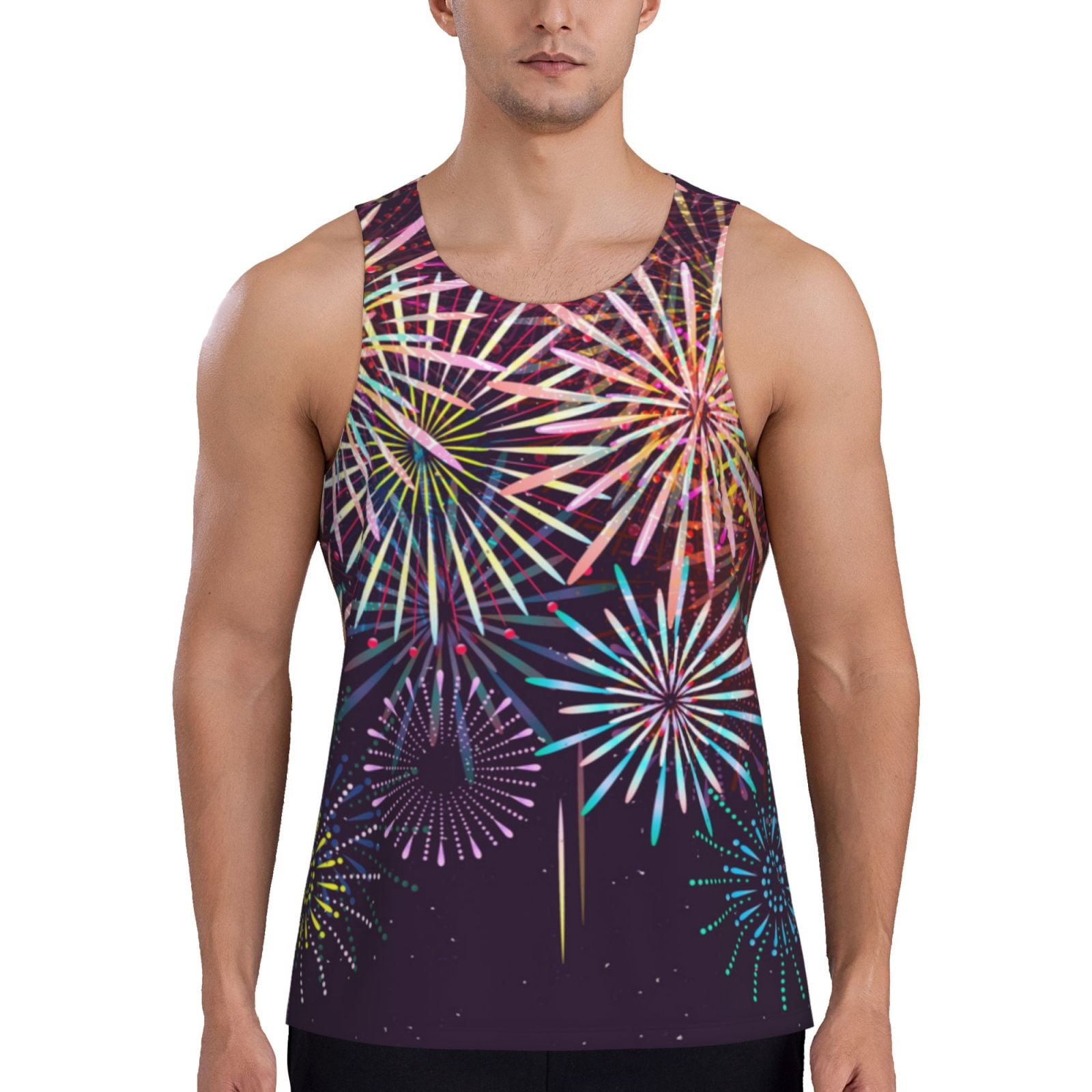 Gukieu Fireworks2 Print Men's Quick Dry Fitness Vest, Round Neck ...