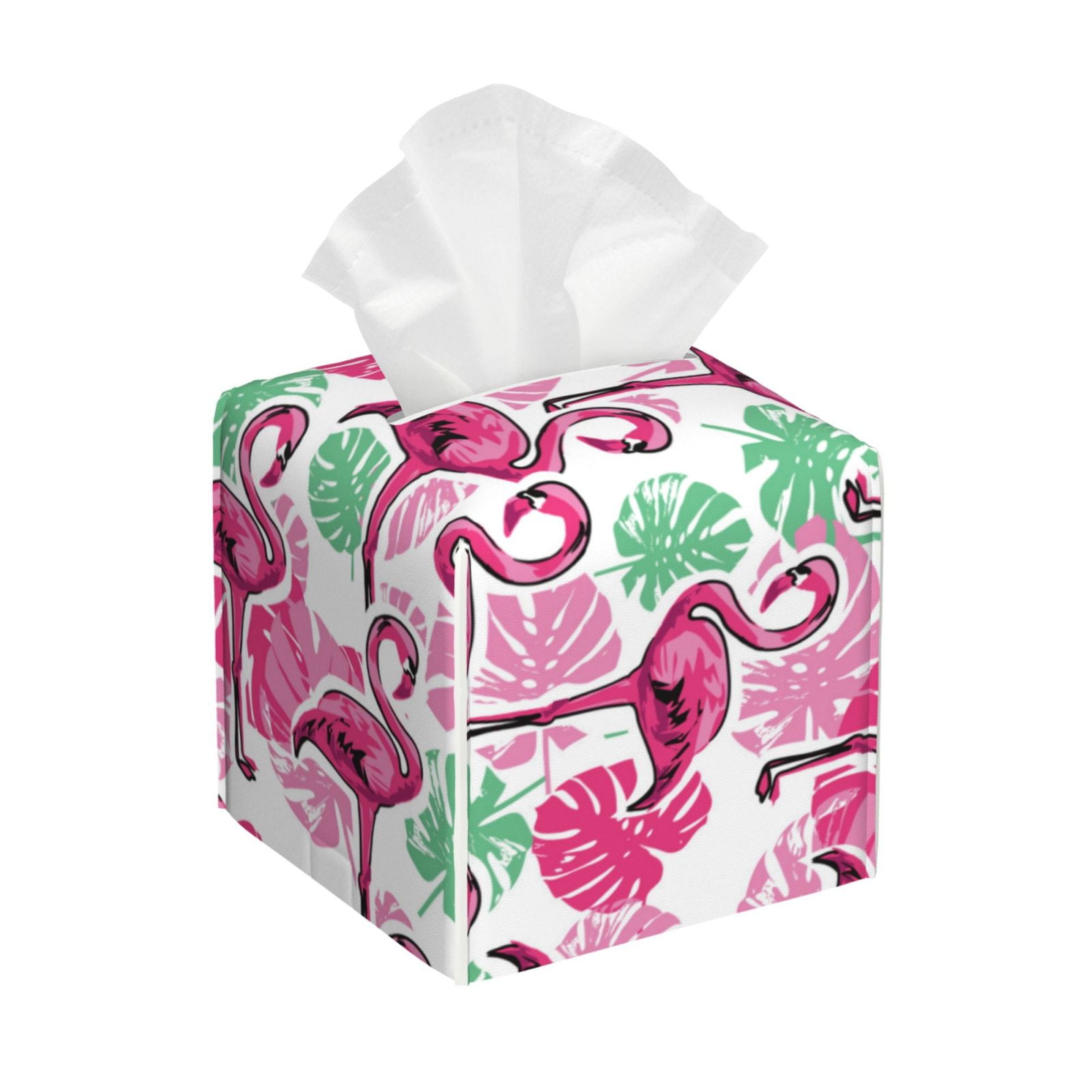 Gukieu Flamingo Print Leather Tissue Box, PVC Waterproof Velcro Opening ...