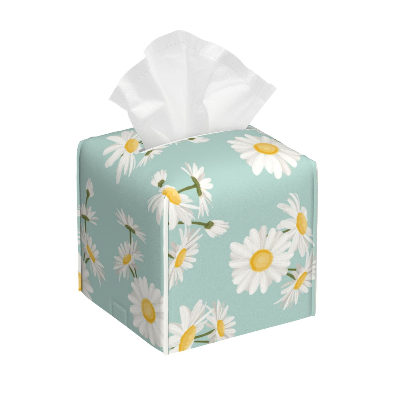 Gukieu Floral Daisy Print Leather Tissue Box, PVC Waterproof Velcro ...