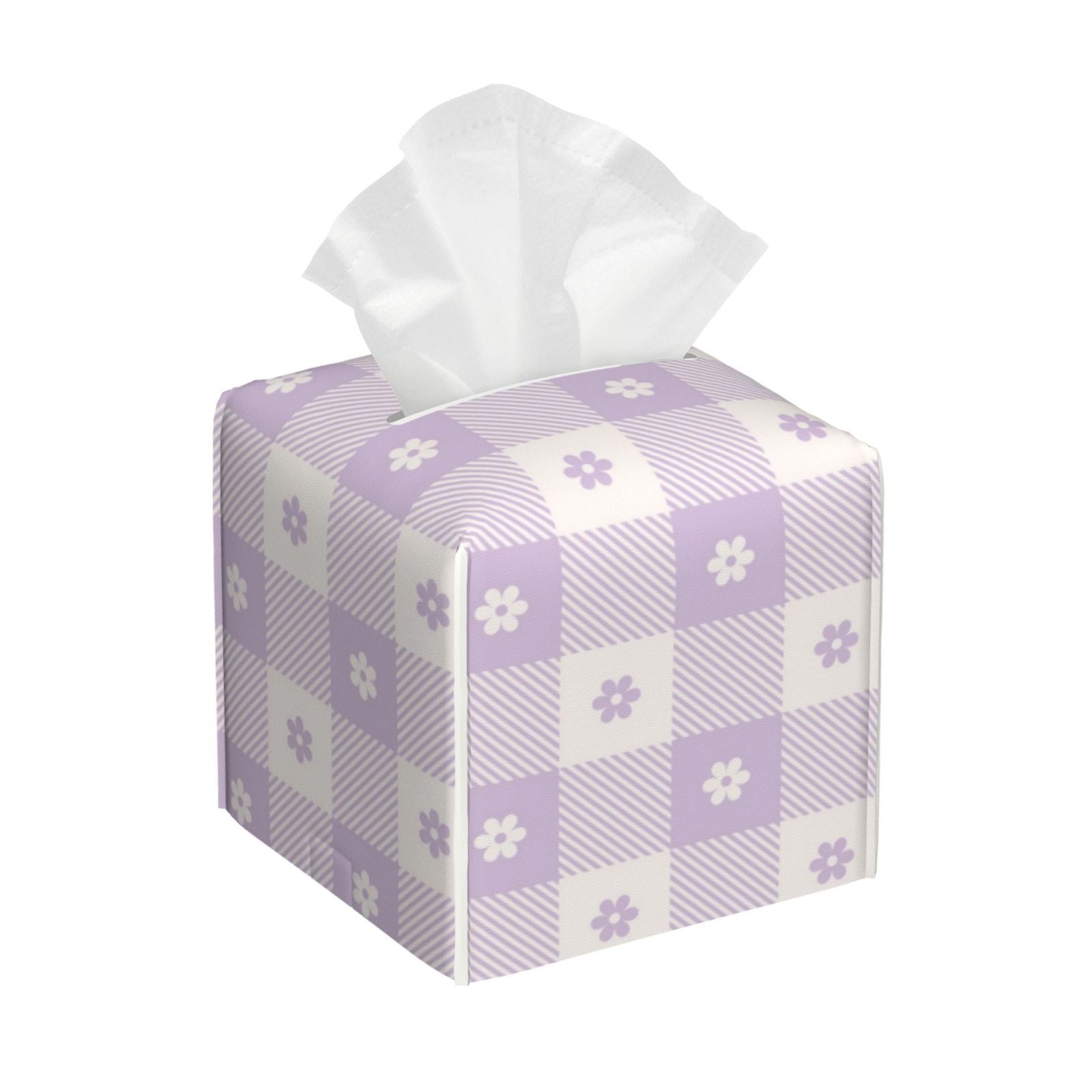 Gukieu Floral Purple Buffalo Plaid Print Leather Tissue Box, PVC ...
