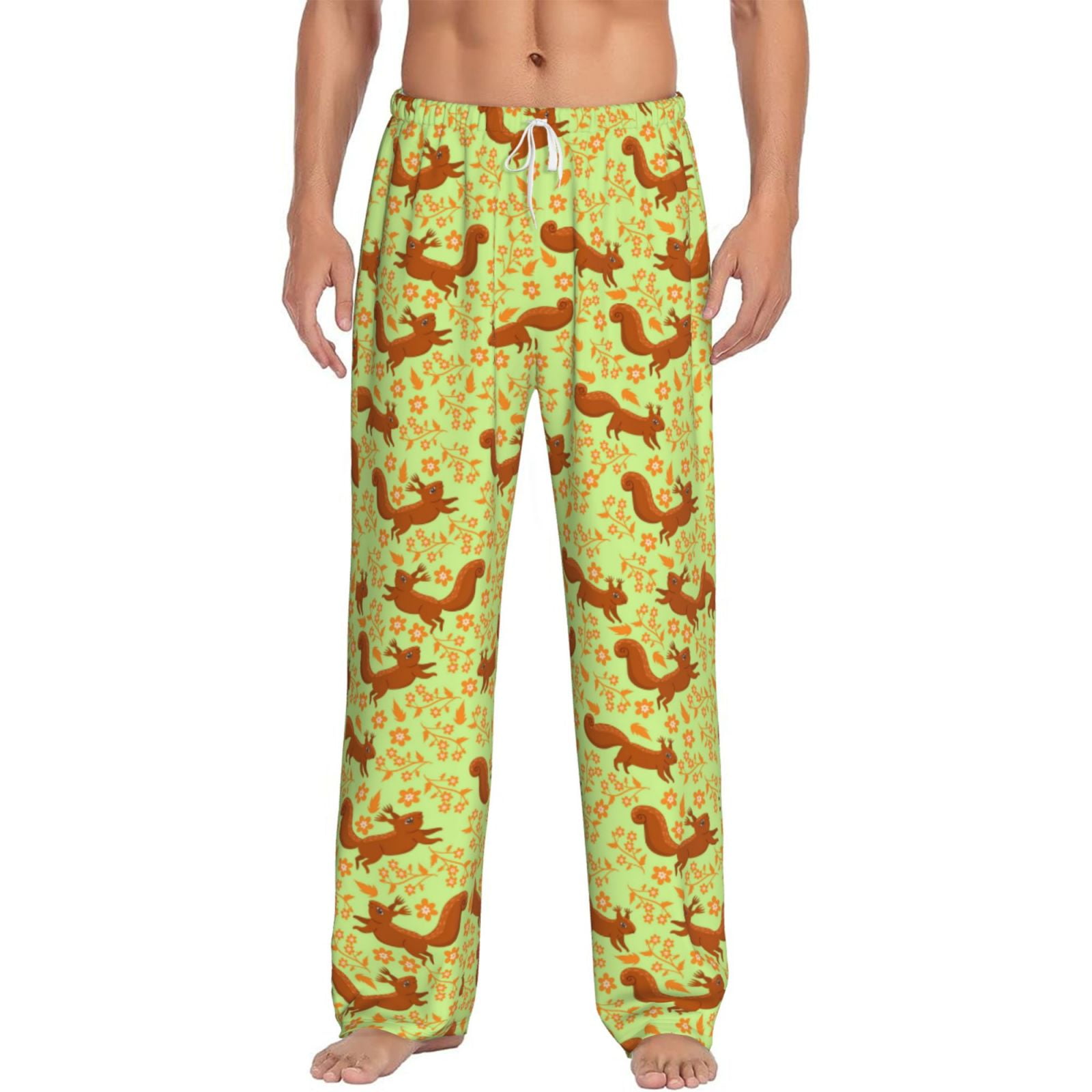 Gukieu Floral Squirrel Print Men's Home Trousers, Elastic Drawstring ...