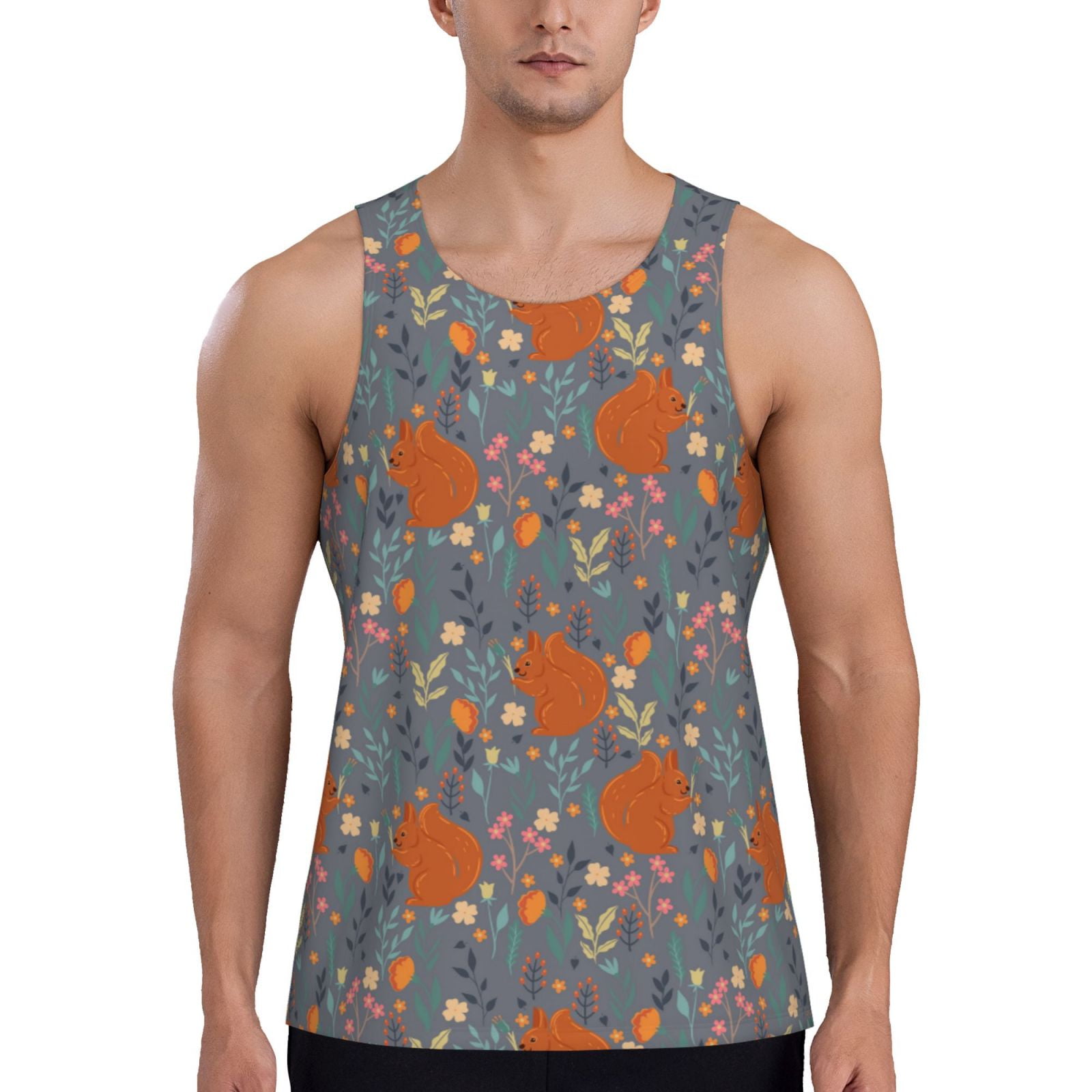 Gukieu Floral Squirrel Print Men's Quick Dry Fitness Vest, Round Neck ...