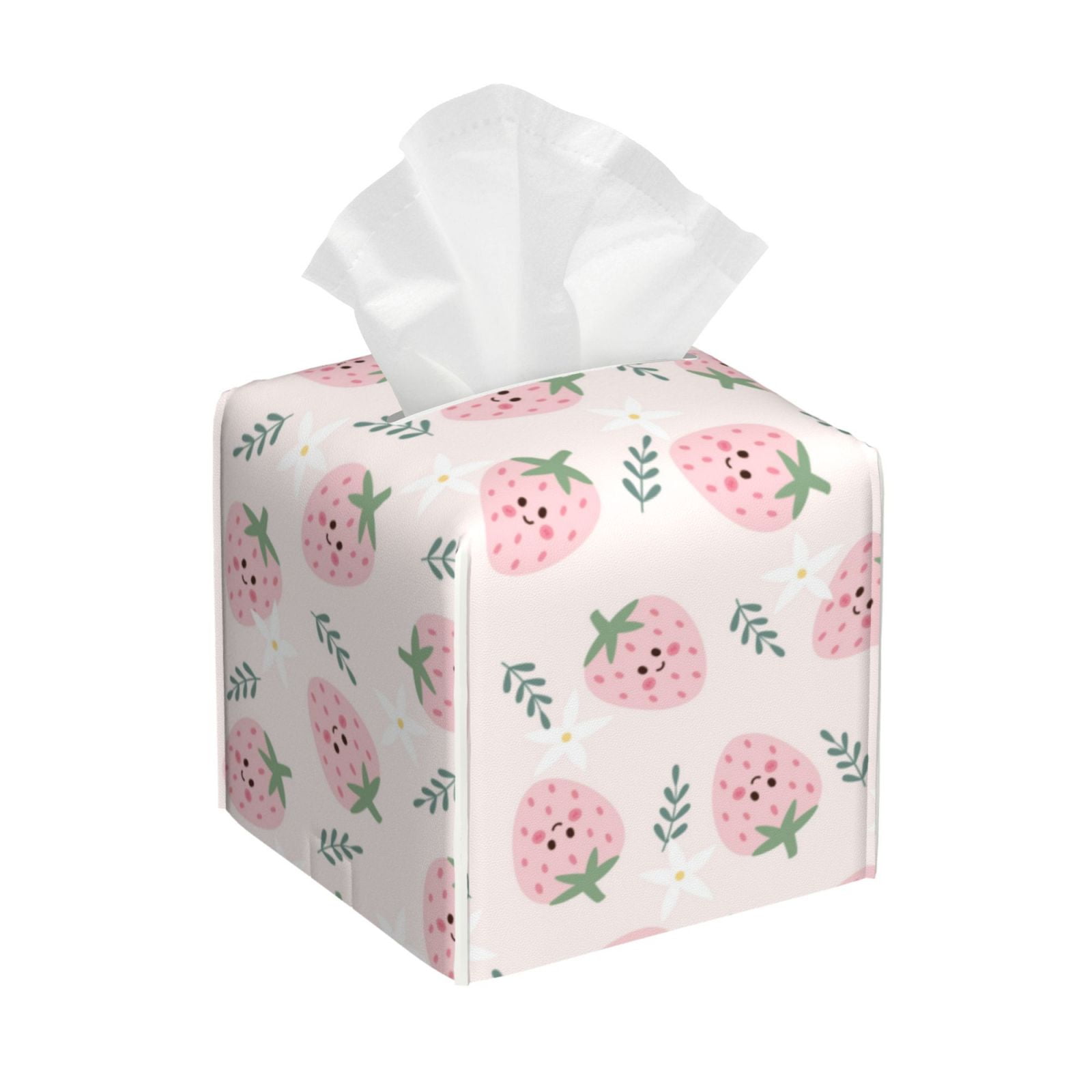 Gukieu Floral Strawberr Print Leather Tissue Box, PVC Waterproof Velcro ...