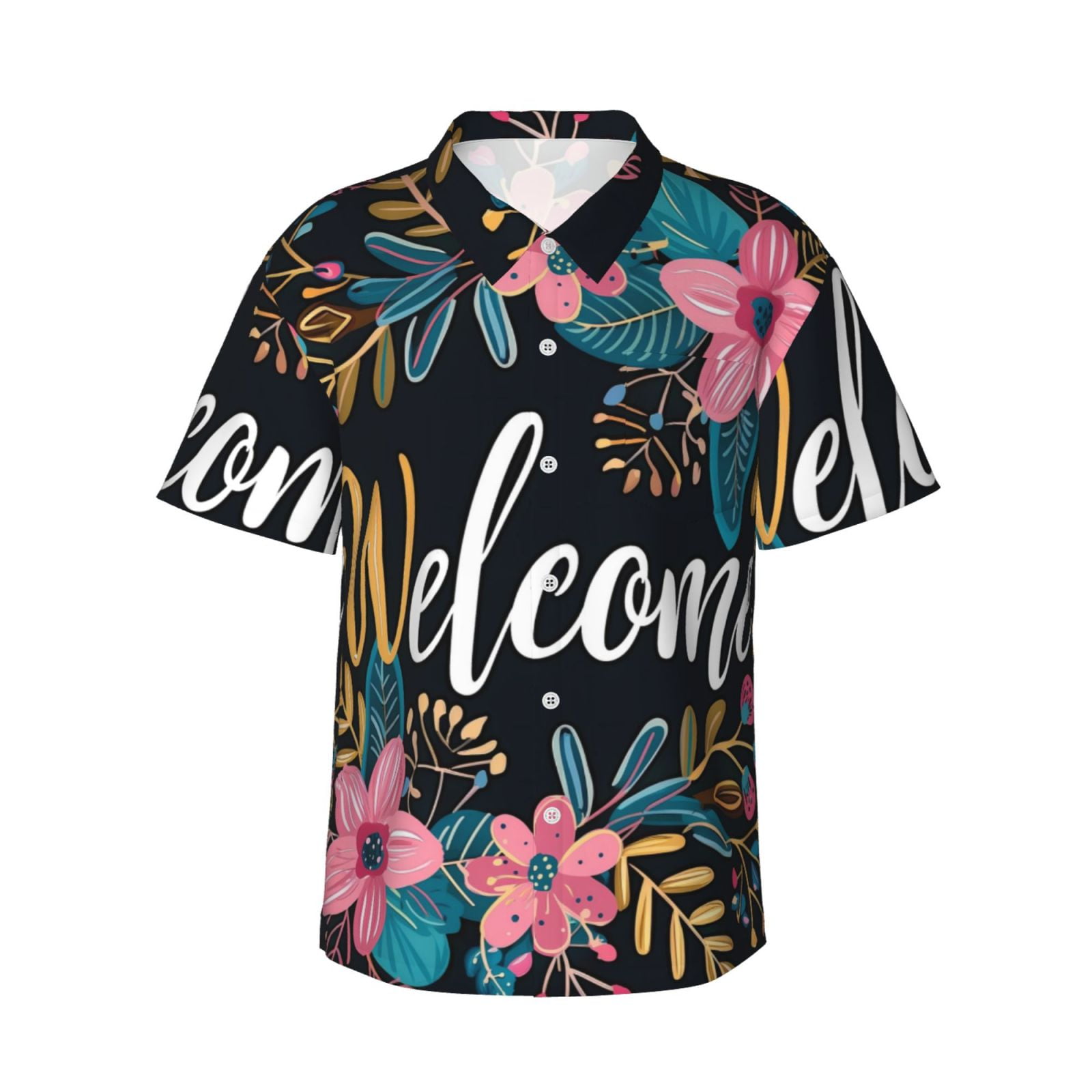Gukieu Floral Welcome Sign Print Men's Short-sleeved Shirts, Button ...