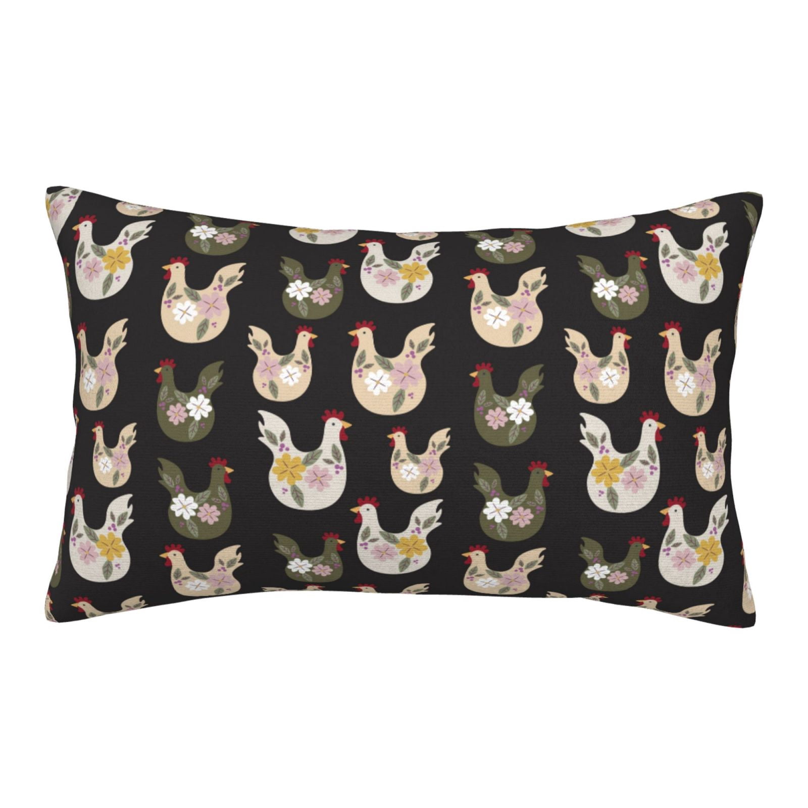 Gukieu Flowe Rooster Print Plush Pillow Cover, Hidden Zipper Pillow ...