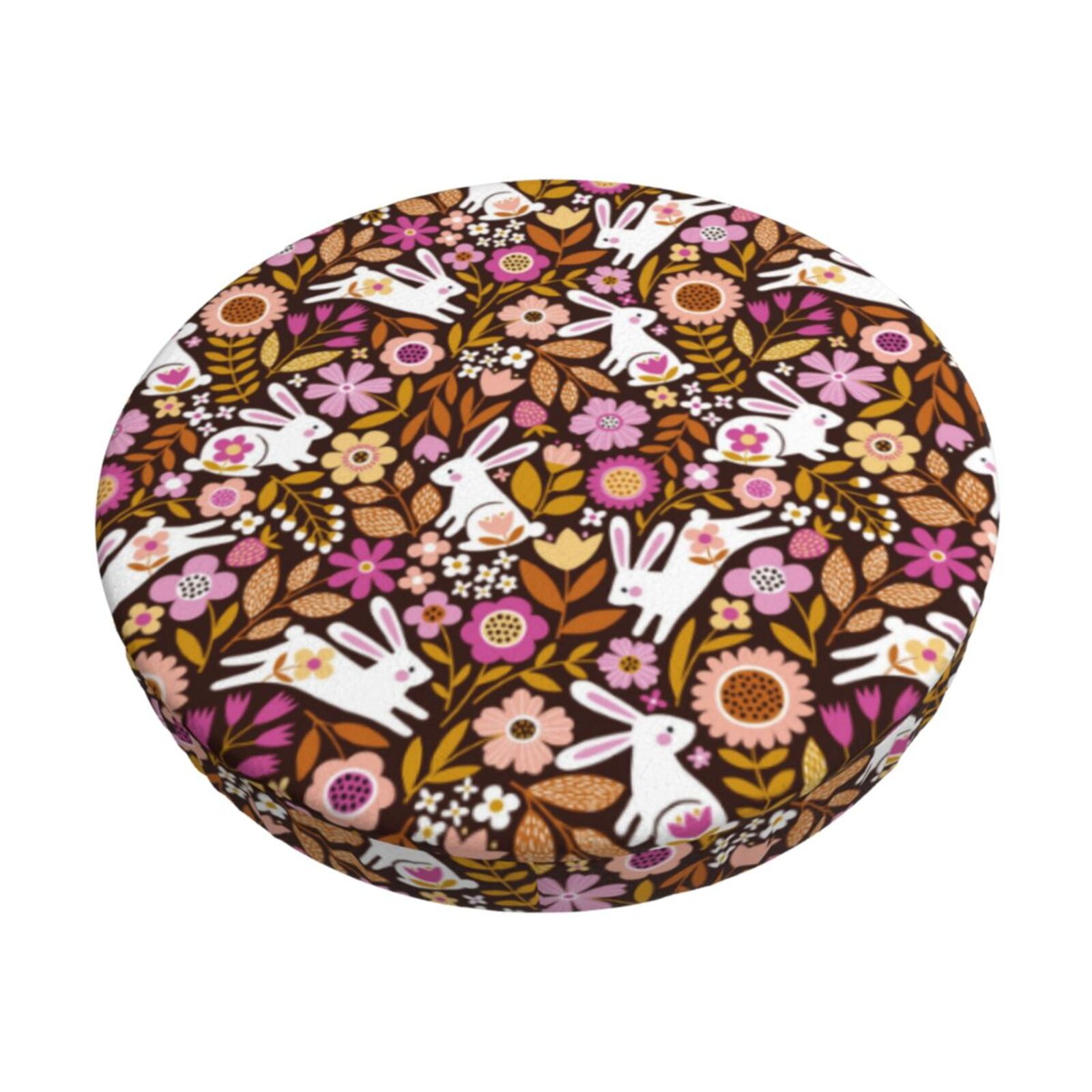 Gukieu Flower Bunny Print Round Chair Cover, Dust-proof and Non-slip ...