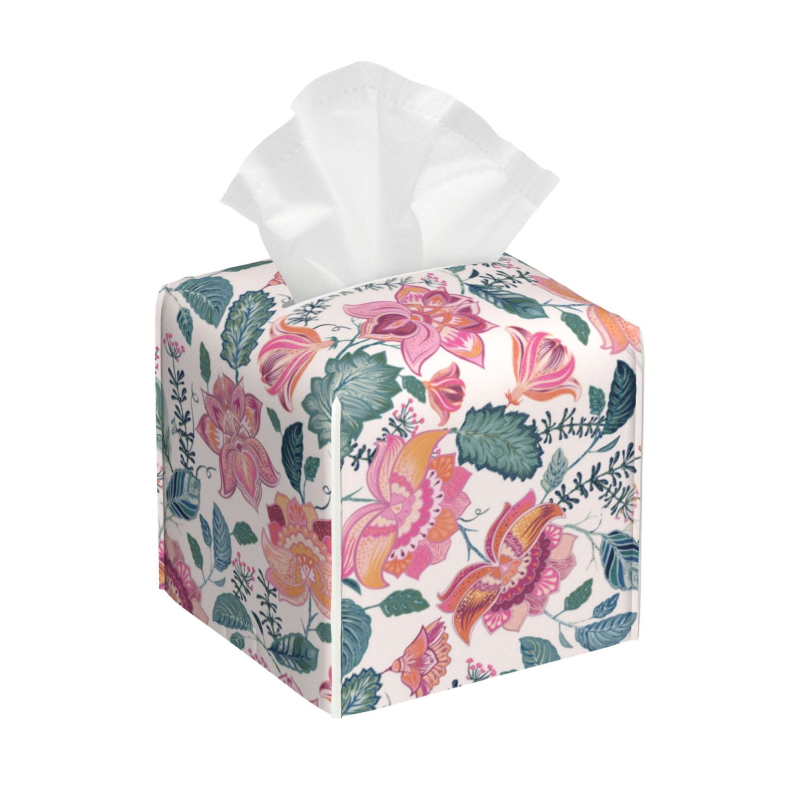 Gukieu Flower Leaves Print Leather Tissue Box, PVC Waterproof Velcro ...