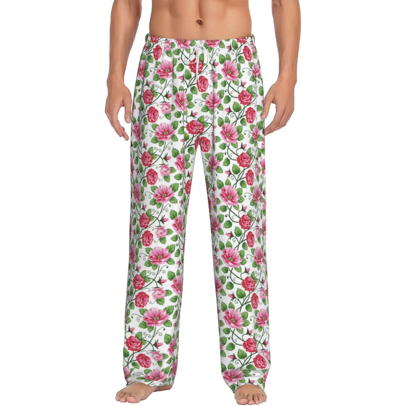 Gukieu Flower Print Men's Home Trousers, Elastic Drawstring Home ...