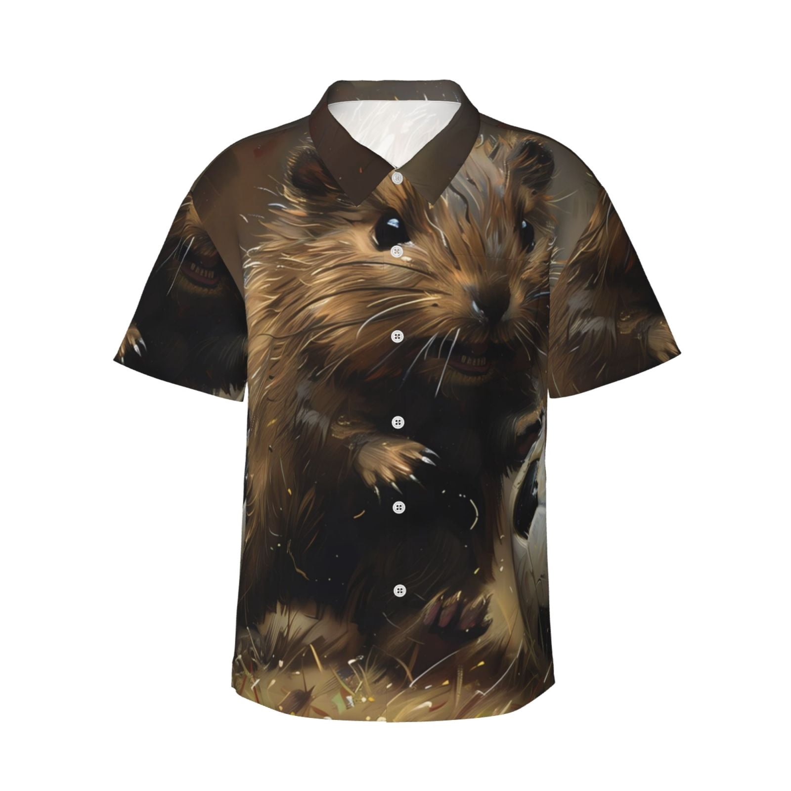 Gukieu Football Loving Hamster Print Men's Short-sleeved Shirts, Button ...