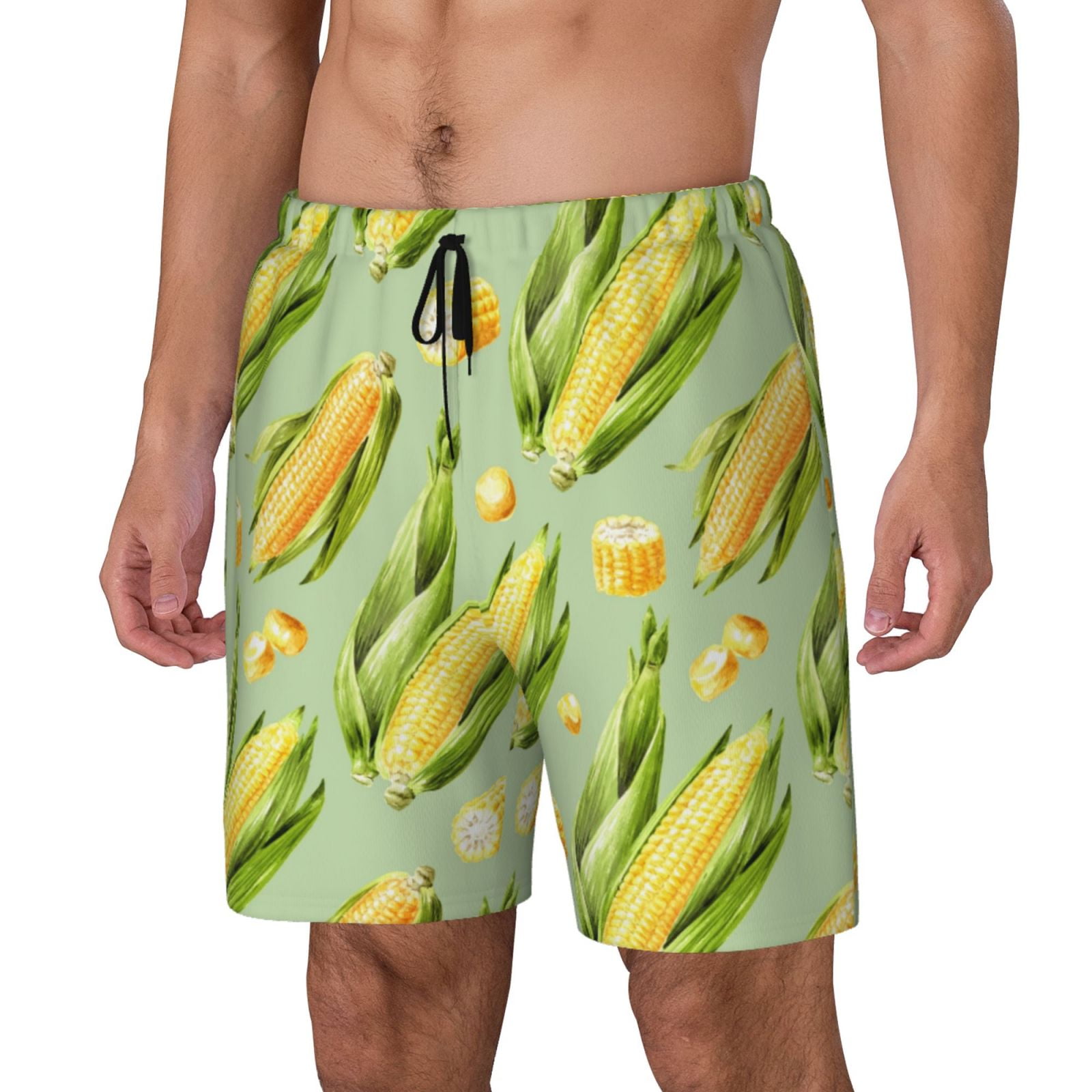Gukieu Fresh Sweet Corn Print Men's Double Layer Sports Swim Trunks ...