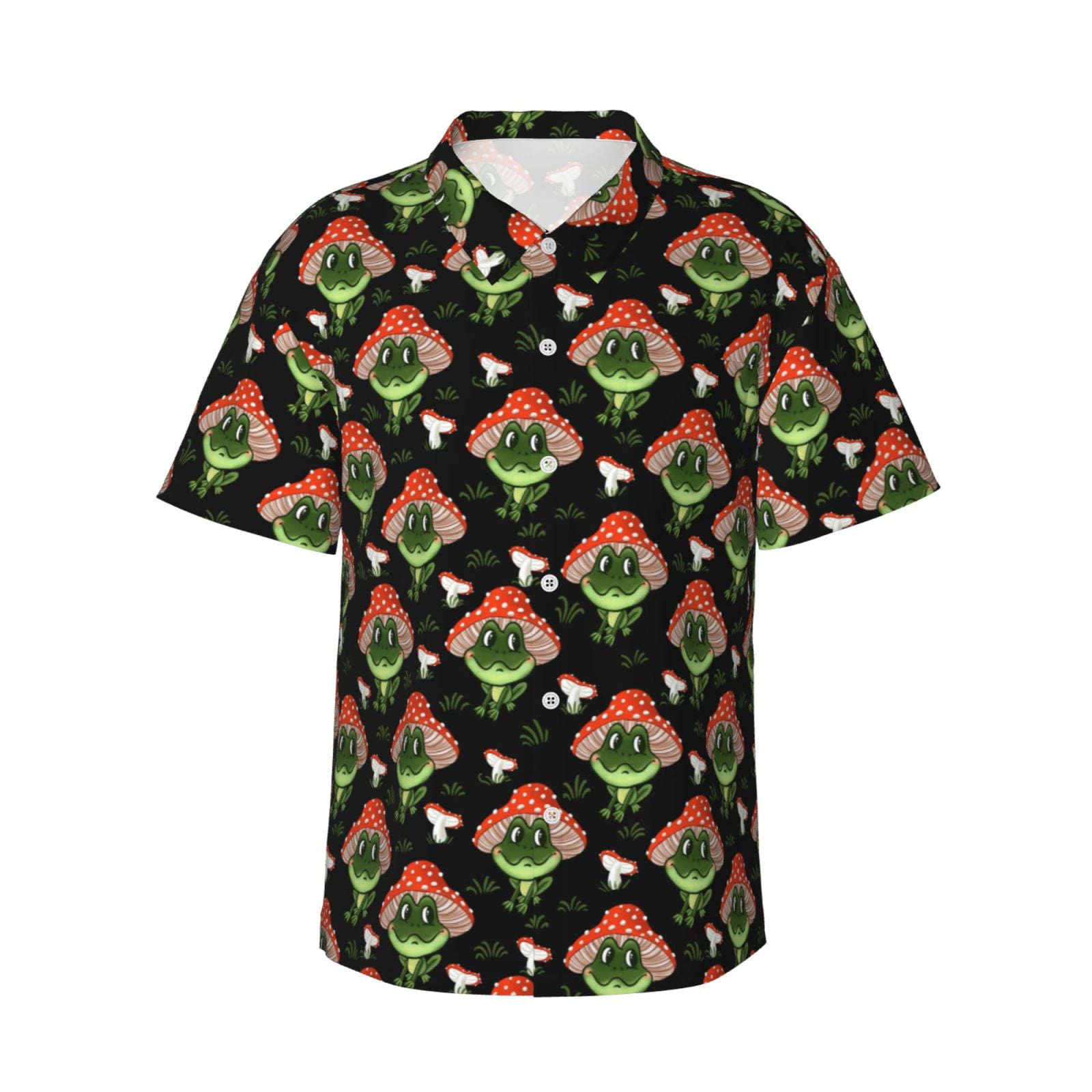 Gukieu Frogs In Mushroom Hats Print Men's Short-sleeved Shirts, Button ...