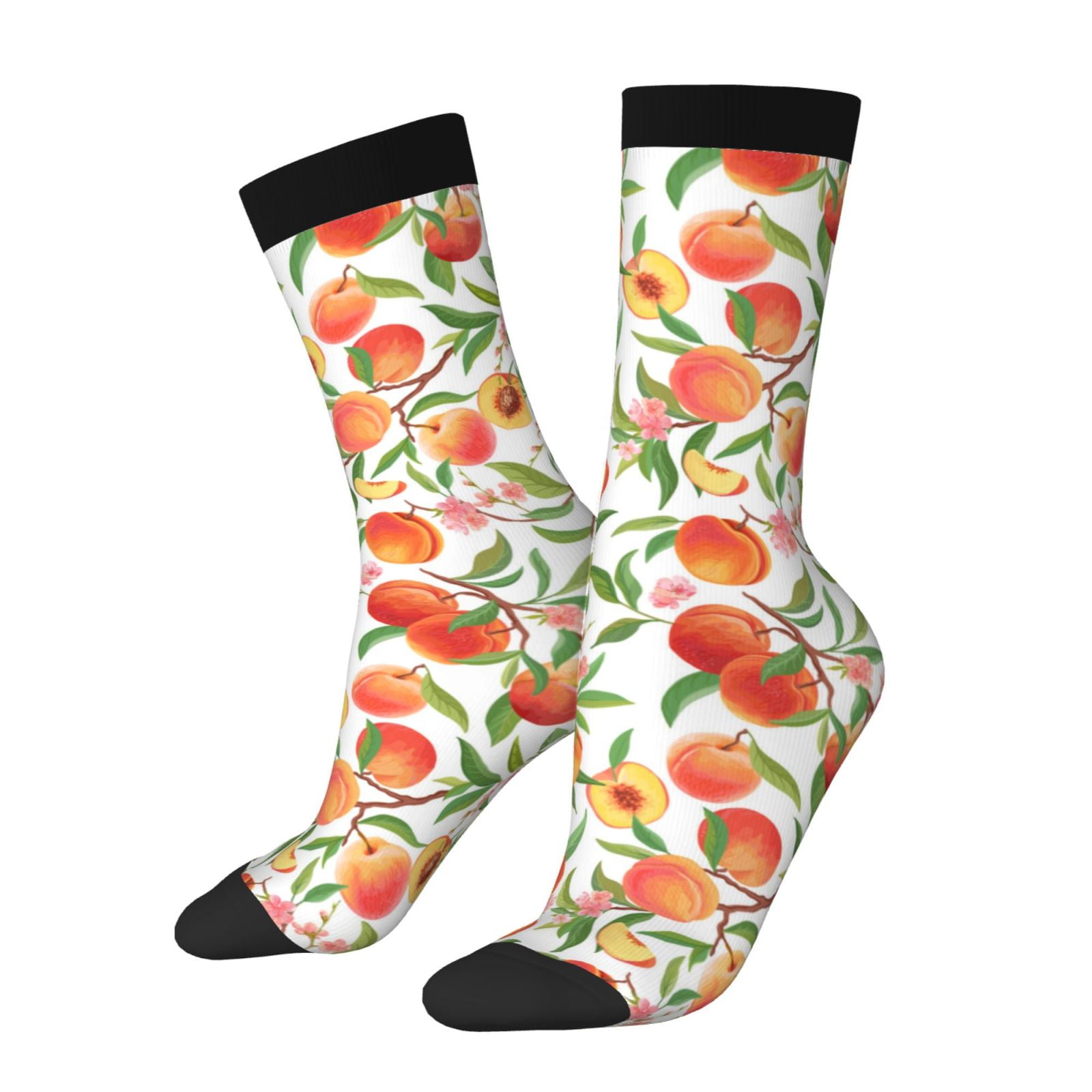 Gukieu Fruits Peach2 Print Contrast Color Mid-calf Socks, Sweat-wicking ...