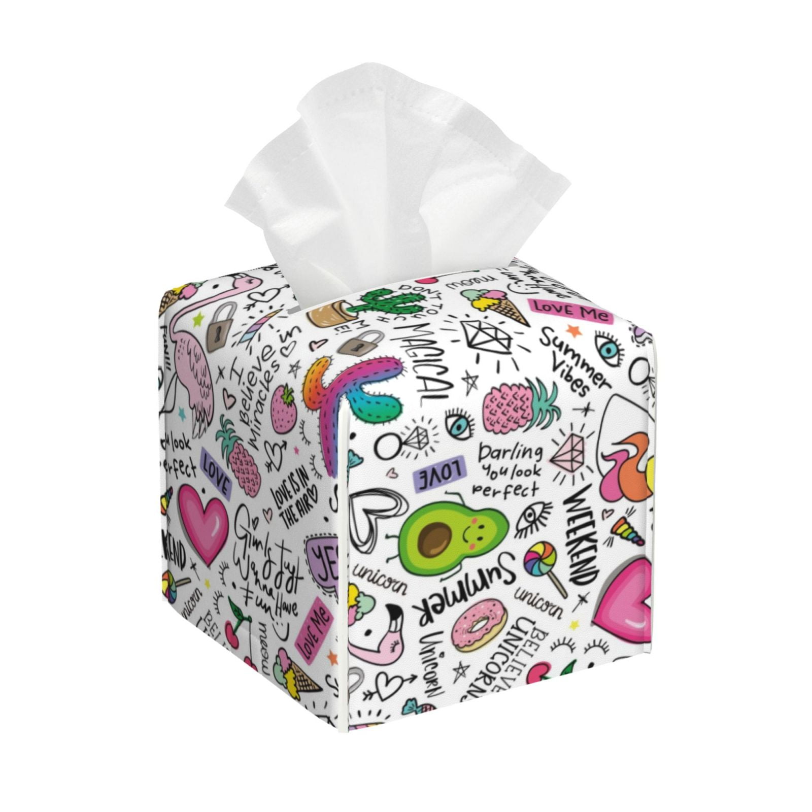 Gukieu Fun Animal with Unicorn Print Leather Tissue Box, PVC Waterproof ...