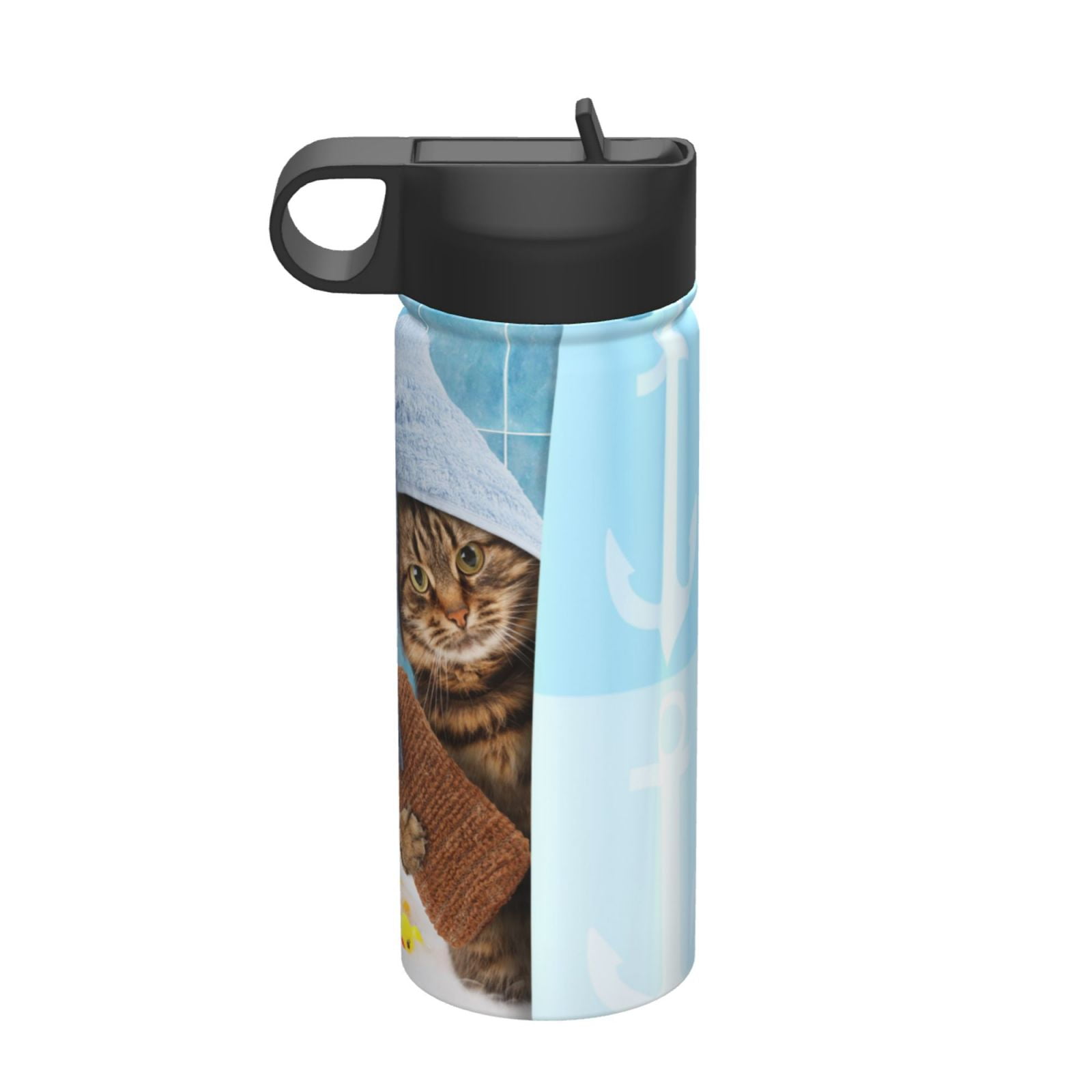Gukieu Funny Cat Taking a Bath Print 18OZ Stainless Steel Water Bottle ...