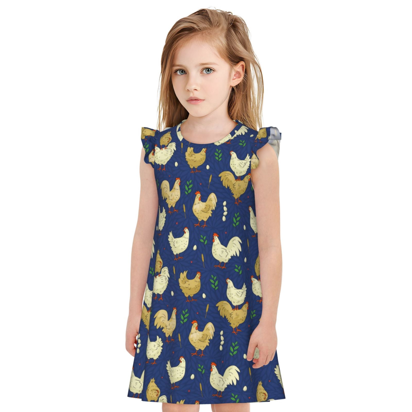 Gukieu Funny Chicken Print Girls' Flying Sleeves Nightdress, Round Neck ...