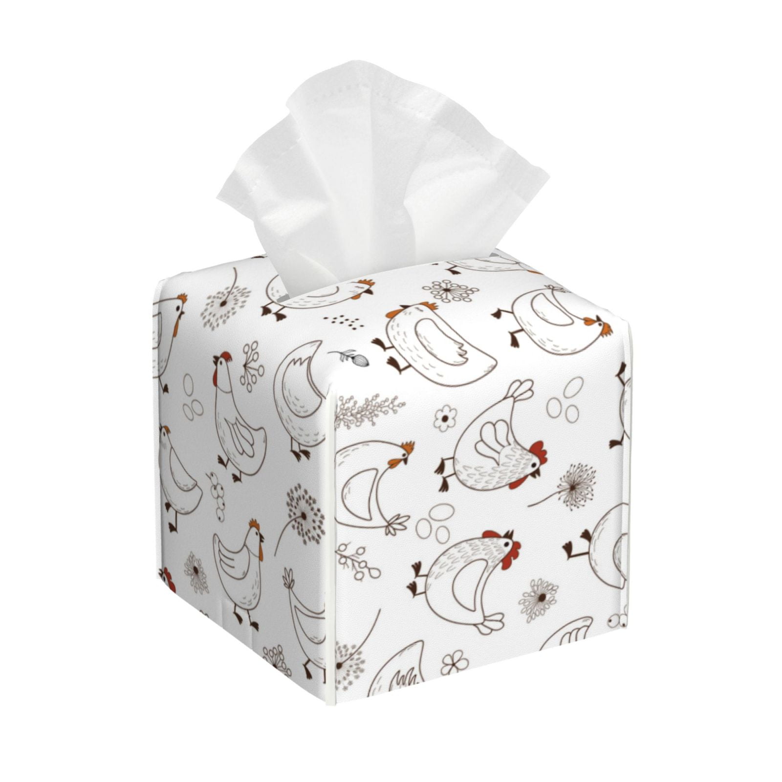 Gukieu Funny Chicken Print Leather Tissue Box, PVC Waterproof Velcro ...