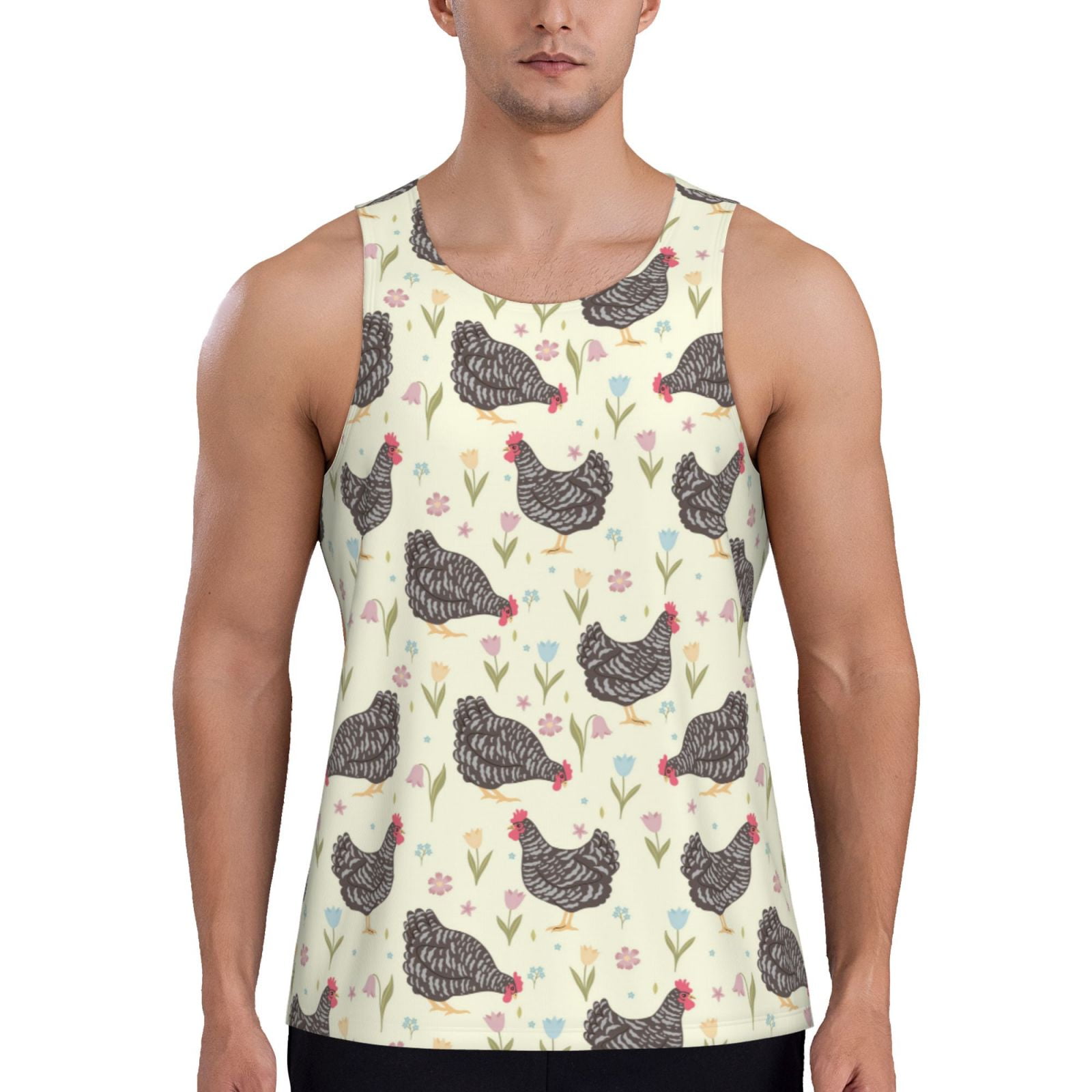 Gukieu Funny Chicken Print Men's Quick Dry Fitness Vest, Round Neck ...