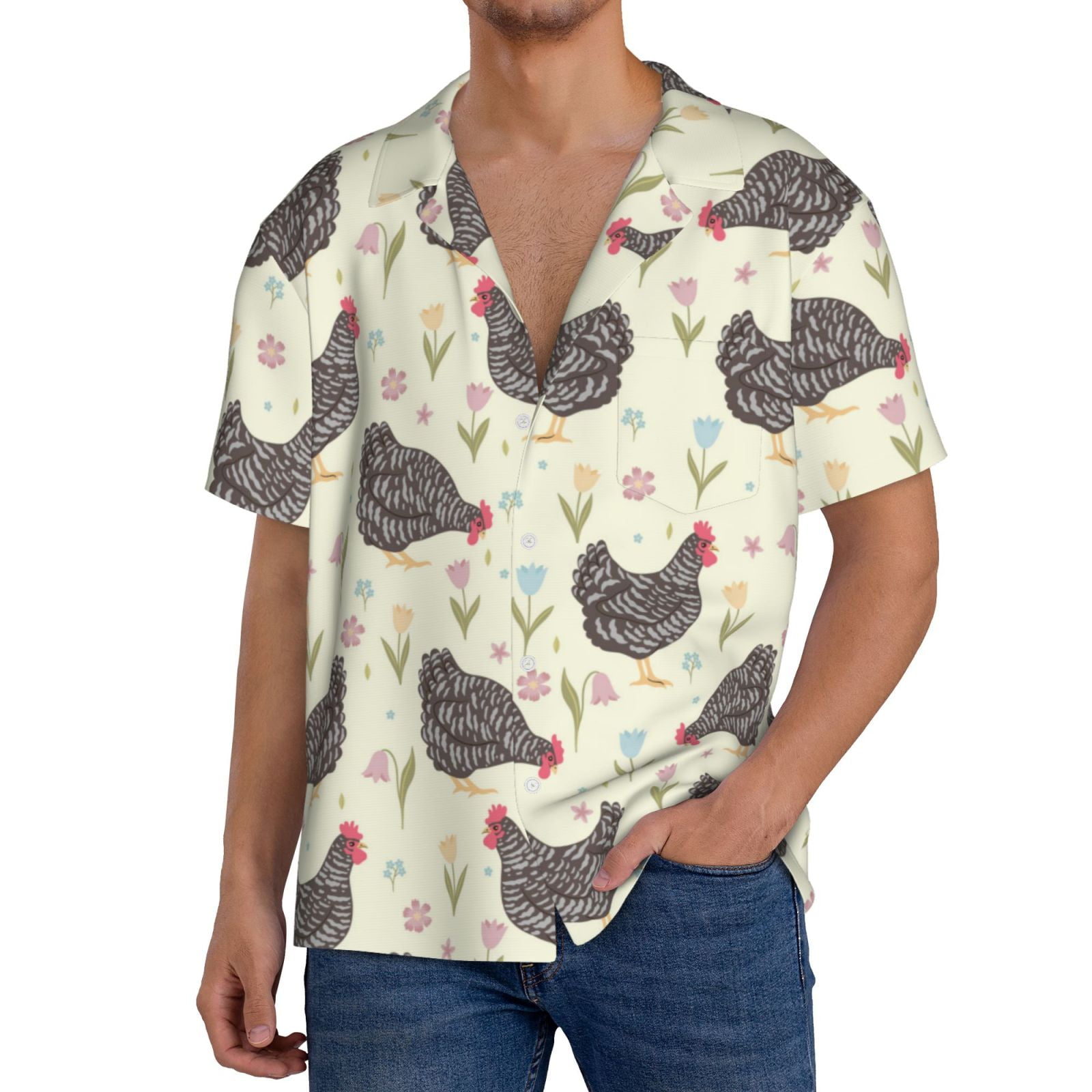 Gukieu Funny Chicken Print Men's Short-sleeved Shirts, Button-down ...