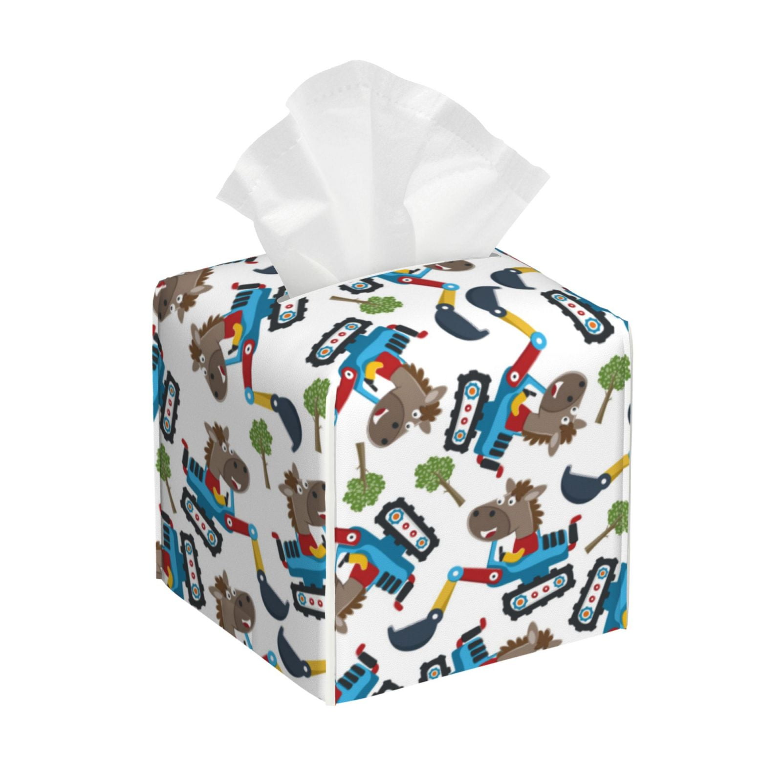 Gukieu Funny Excavator Print Leather Tissue Box, PVC Waterproof Velcro ...