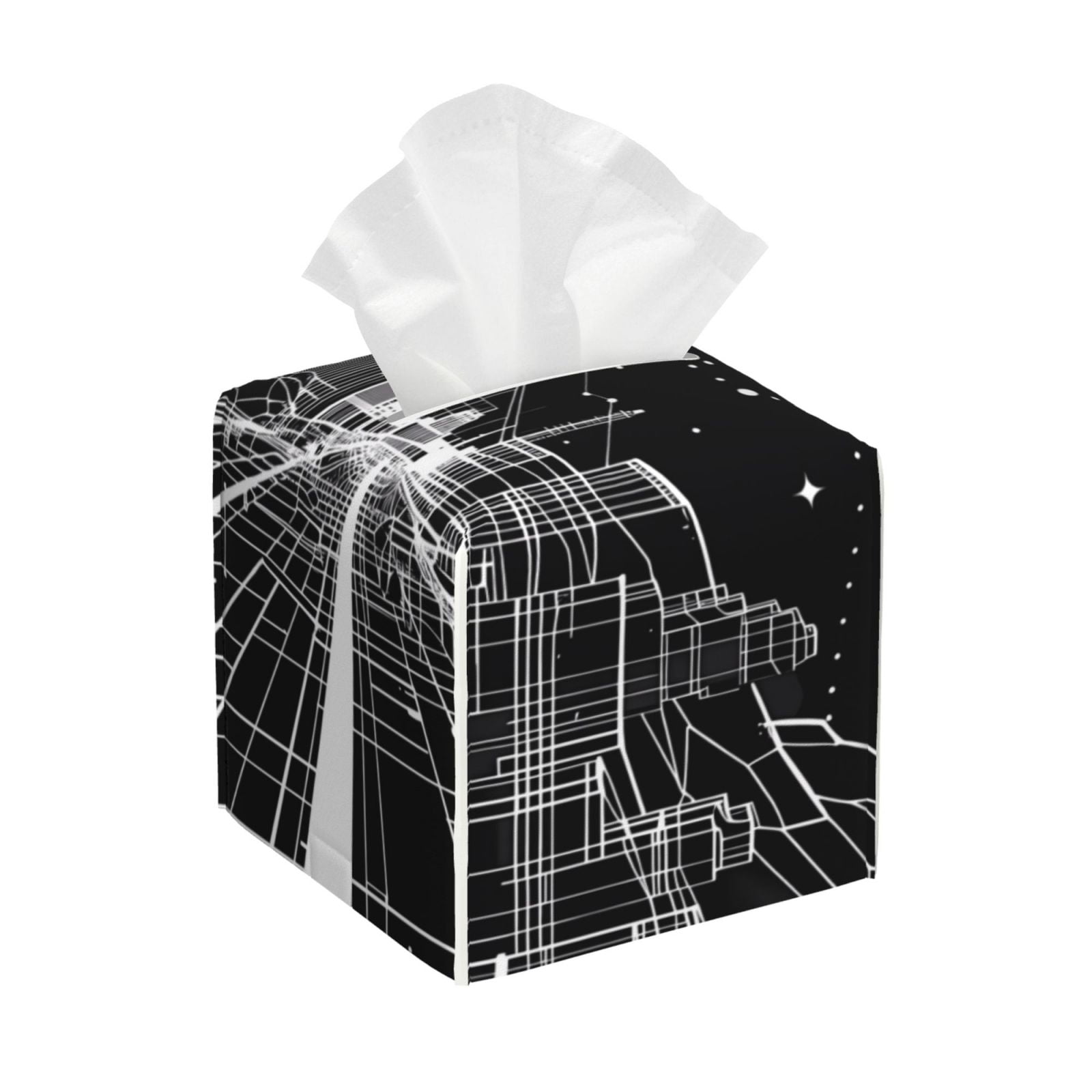 Gukieu Futuristic Moonlit Cityscape Print Leather Tissue Box, PVC ...