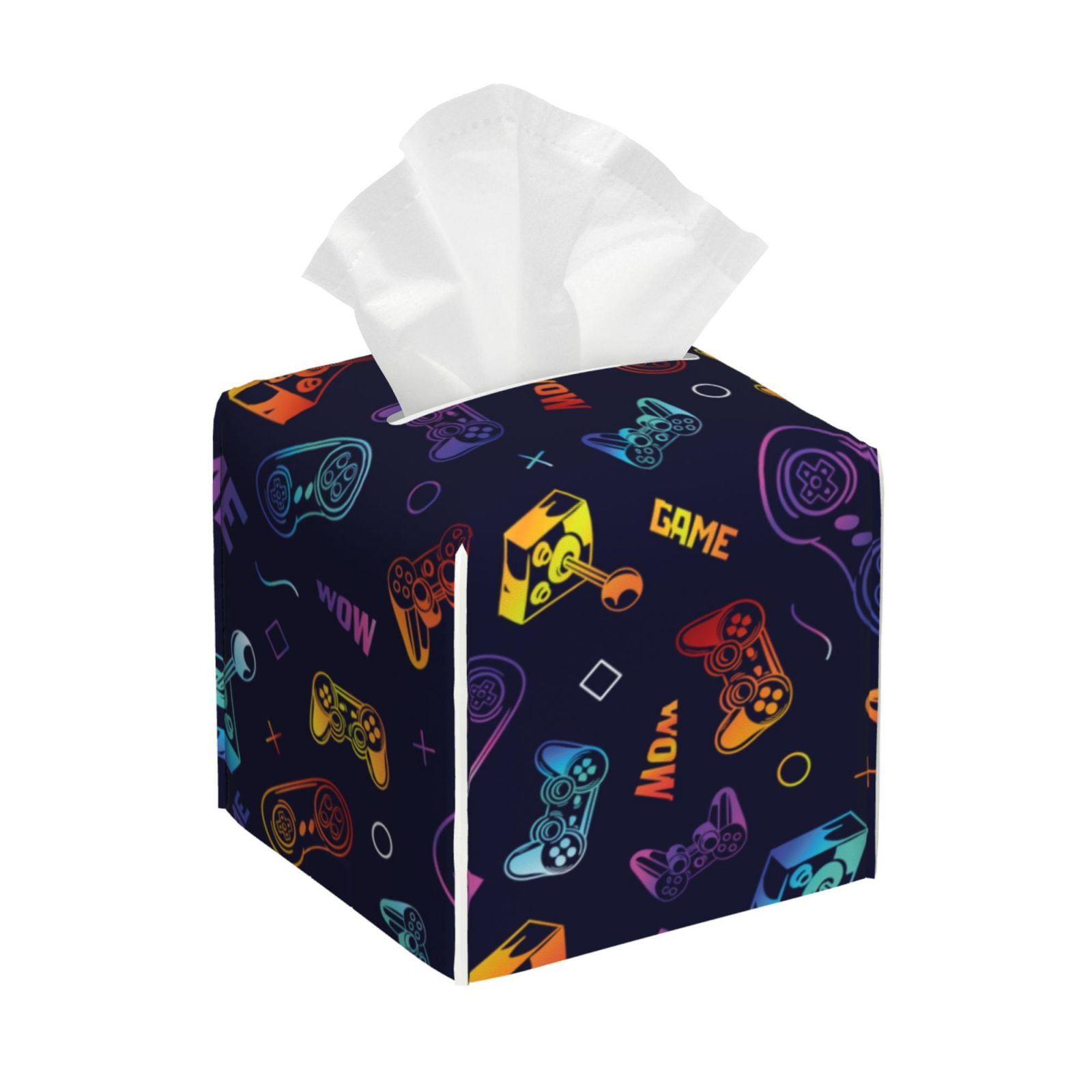 Gukieu Games Print Leather Tissue Box, PVC Waterproof Velcro Opening and Closing Square Tissue ...
