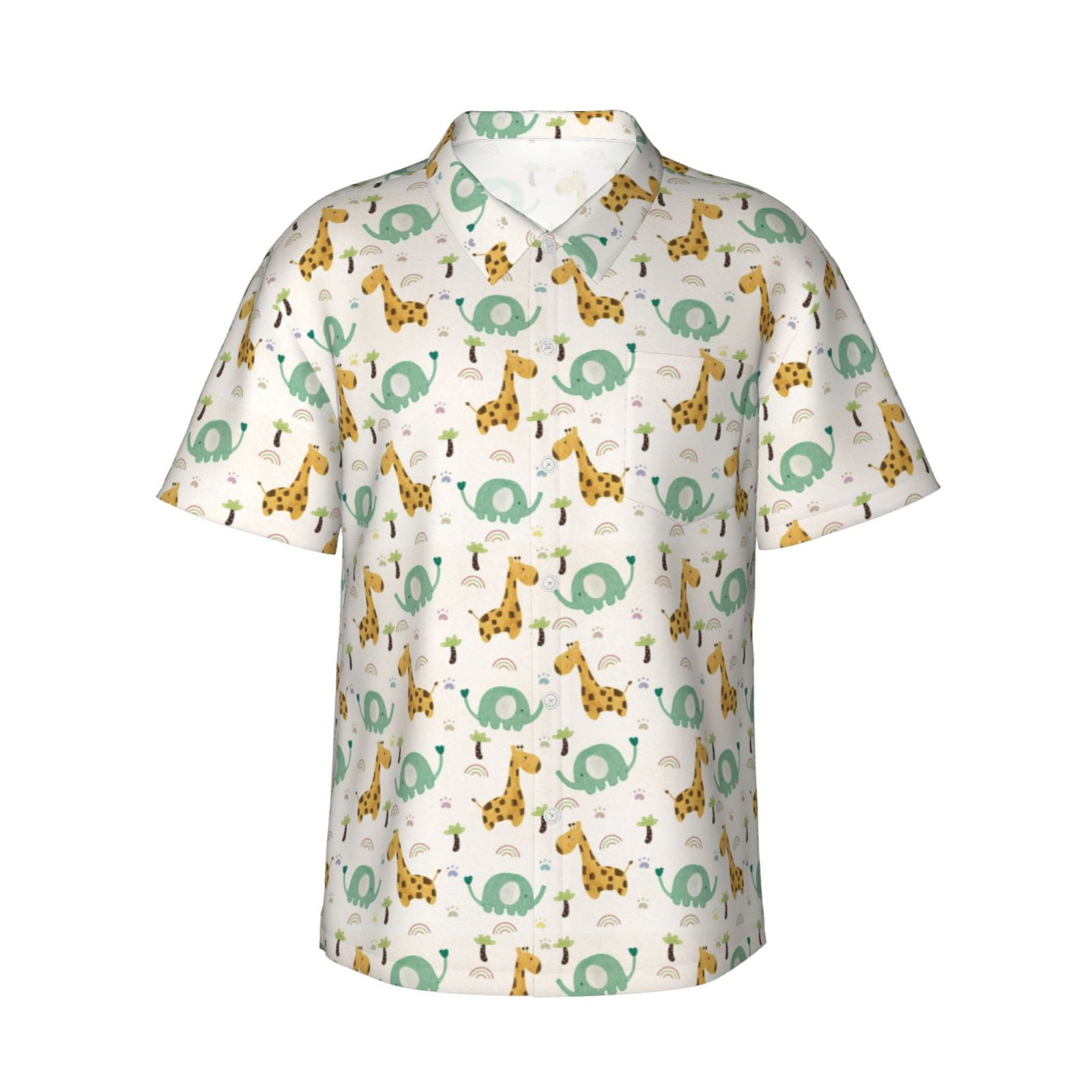 Gukieu Giraffe And Elephant Print Men's Short-sleeved Shirts, Button ...