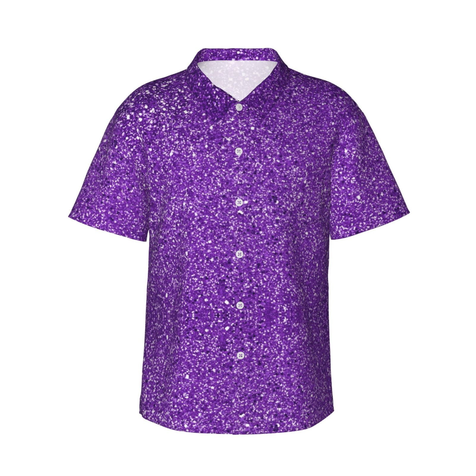 Gukieu Glitter Purple Print Men's Short-sleeved Shirts, Button-down ...