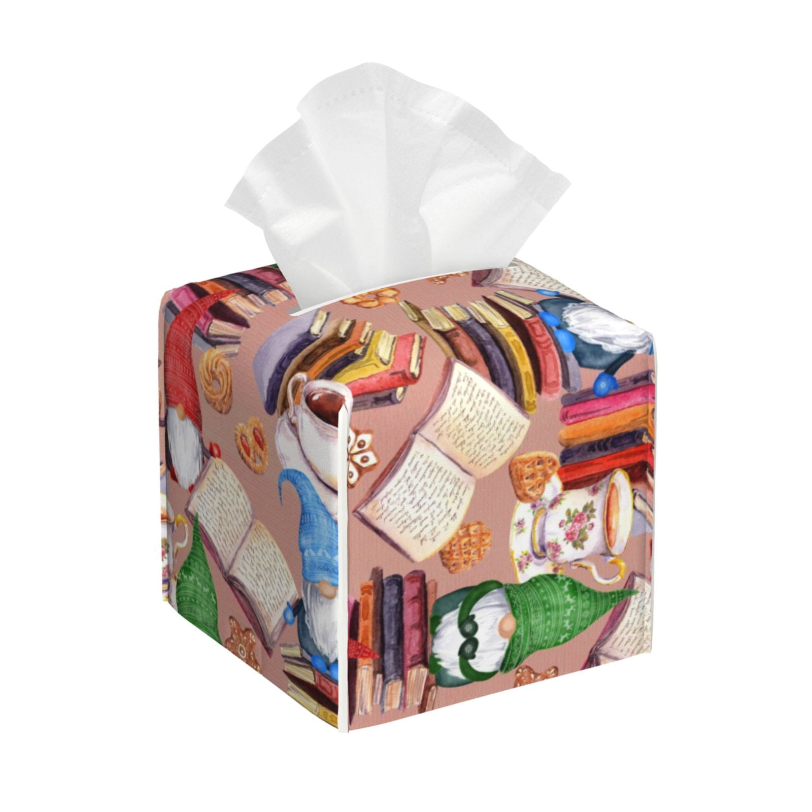 Gukieu Gnomes Books Tea Cups Print Leather Tissue Box, PVC Waterproof ...