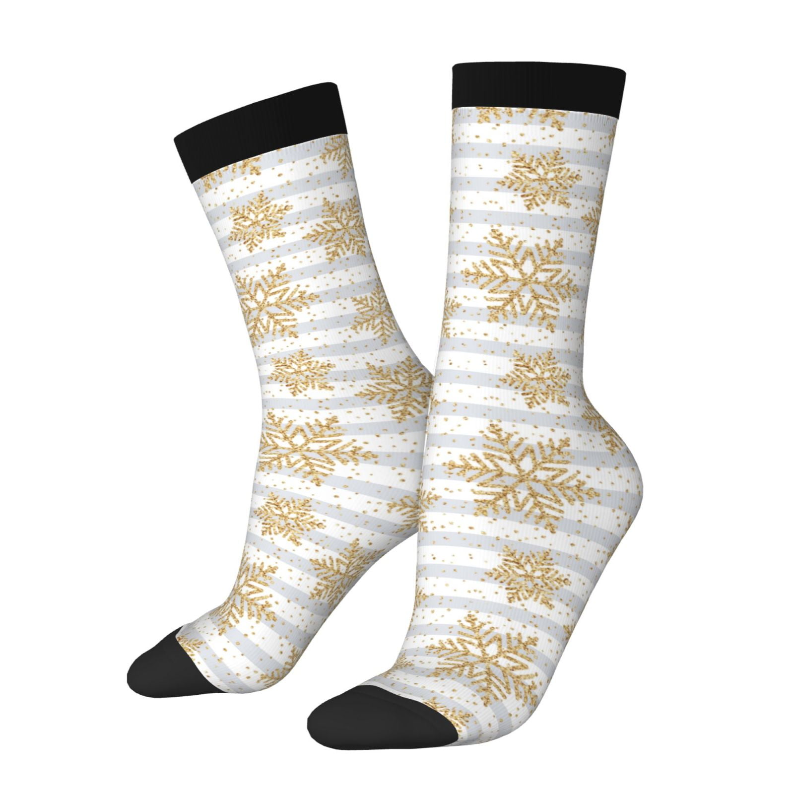 Gukieu Gold Snowflake Print Contrast Color Mid-calf Socks, Sweat ...