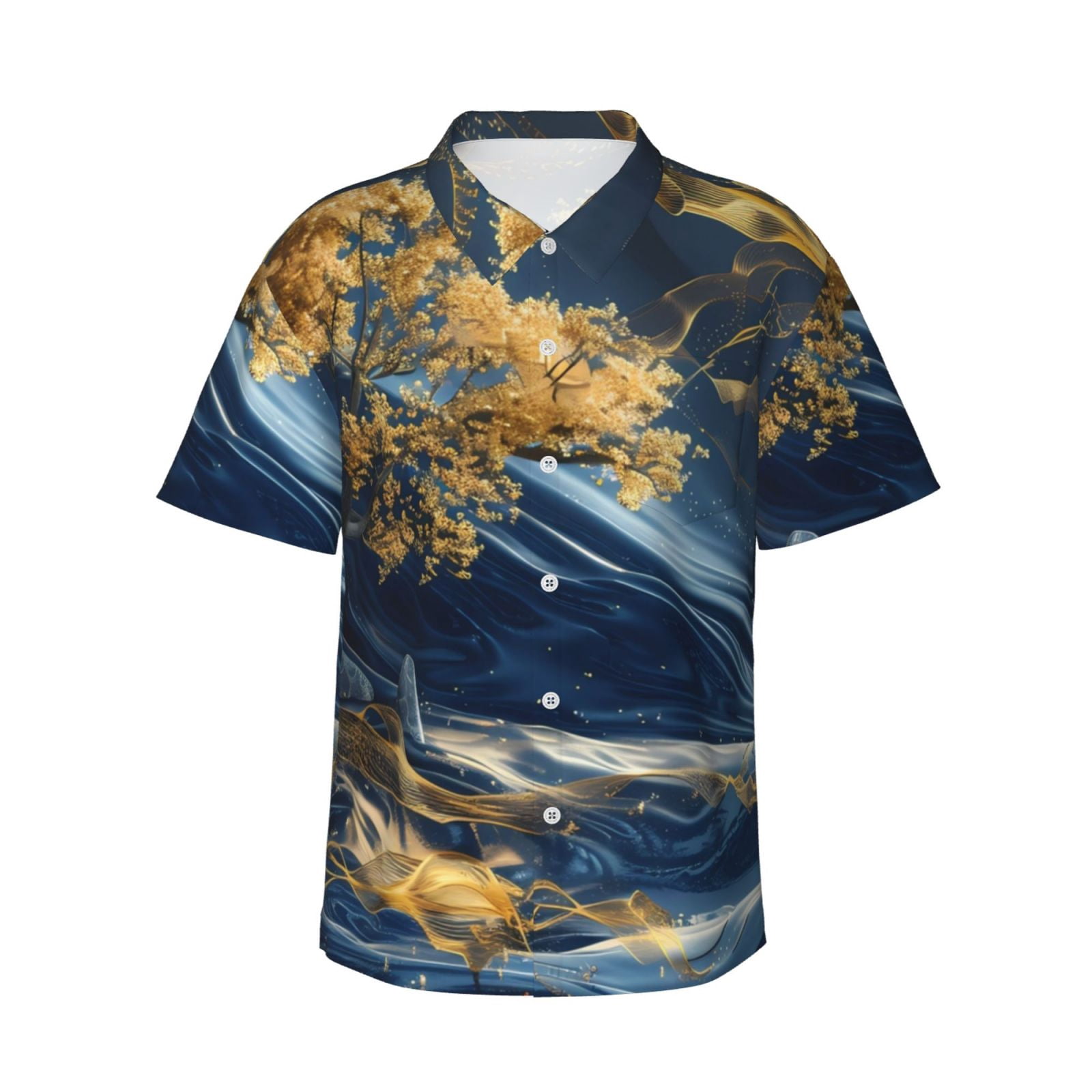Gukieu Golden Fantasy Landscape Print Men's Short-sleeved Shirts ...