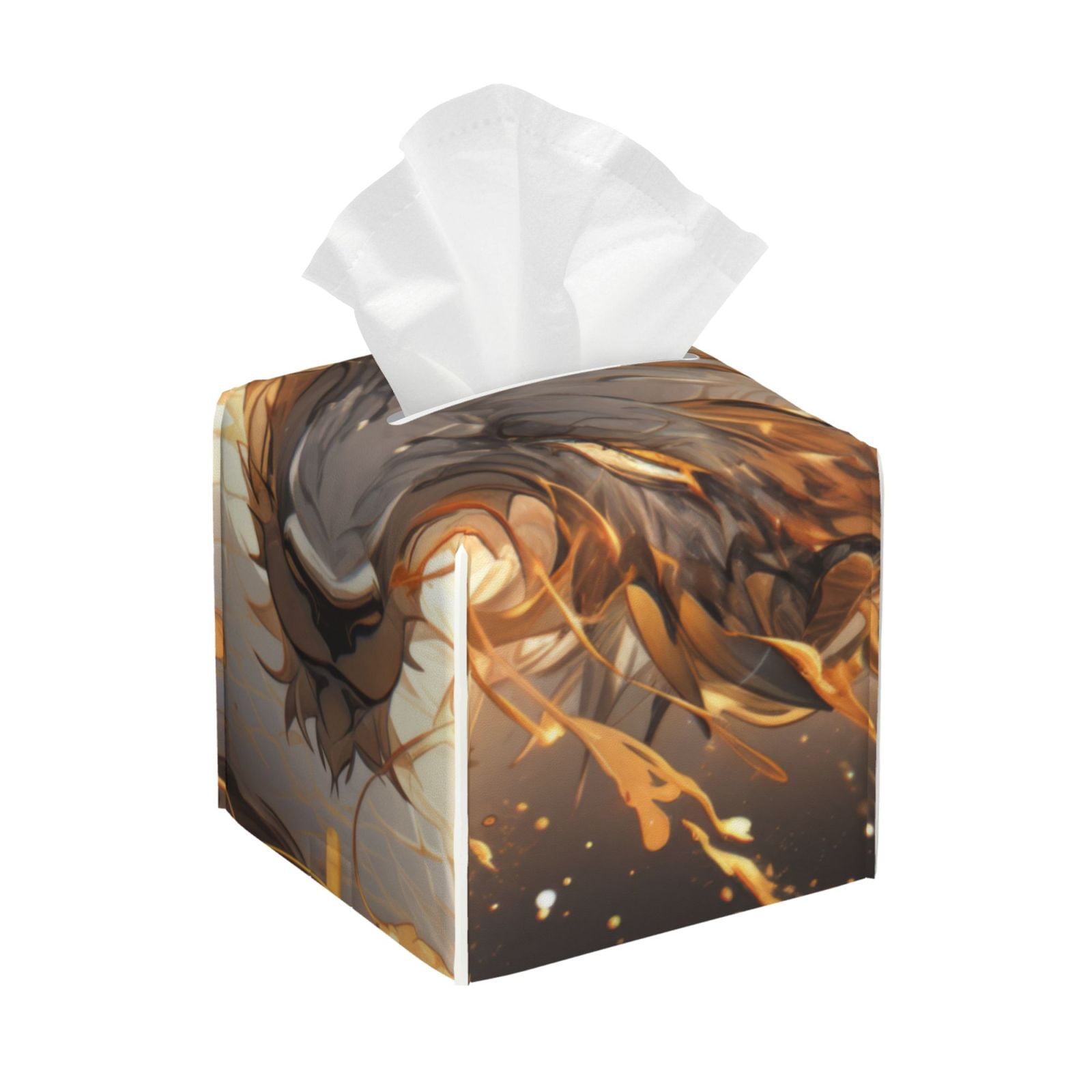 Gukieu Golden Horned White Dragon Print Leather Tissue Box, PVC ...
