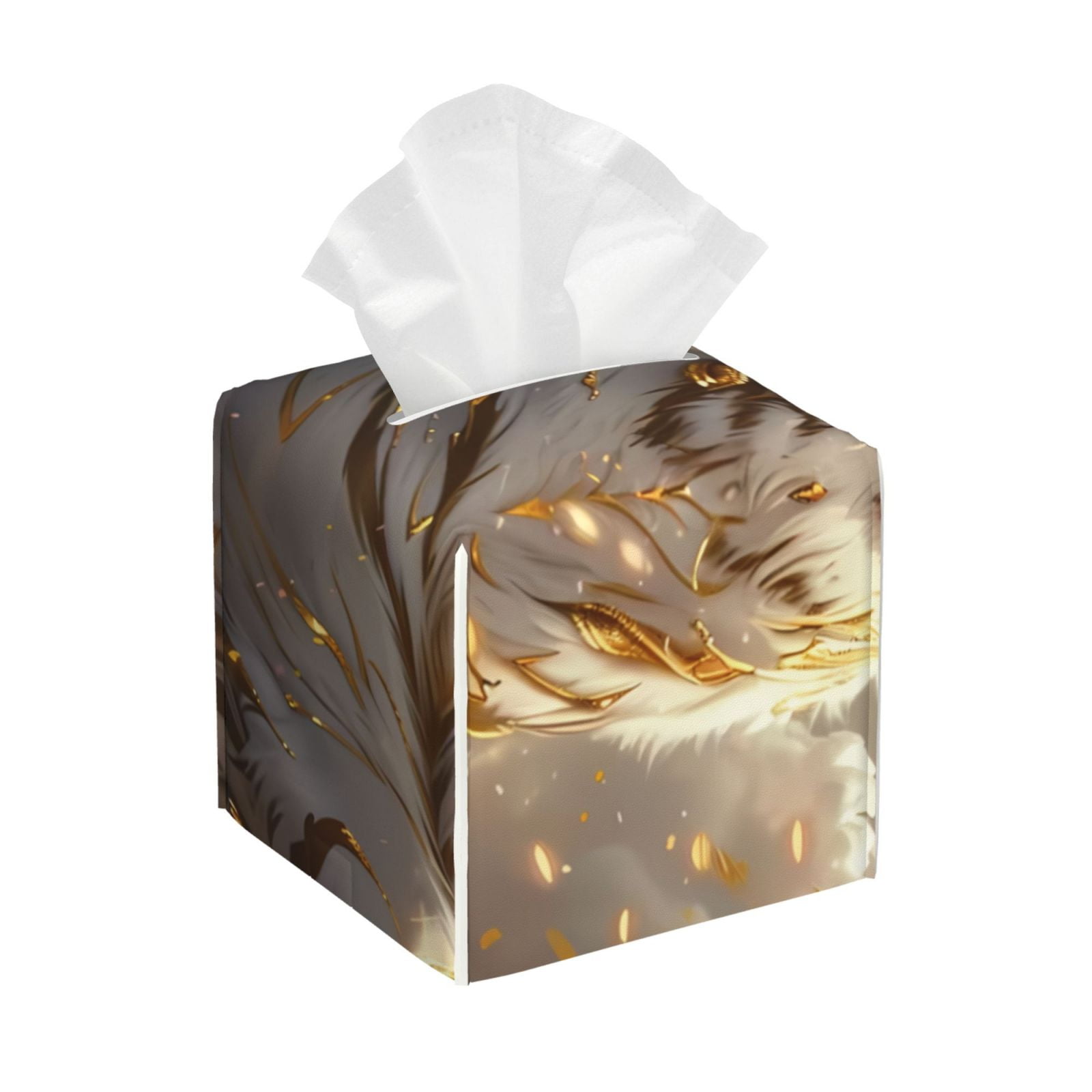 Gukieu Golden White Tiger Print Leather Tissue Box, PVC Waterproof ...