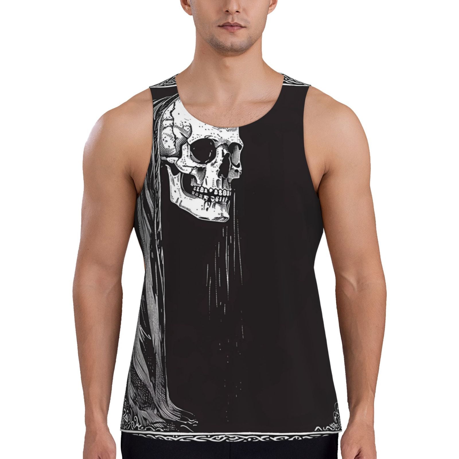 Gukieu Gothic Skull Drape Print Men's Quick Dry Fitness Vest, Round ...