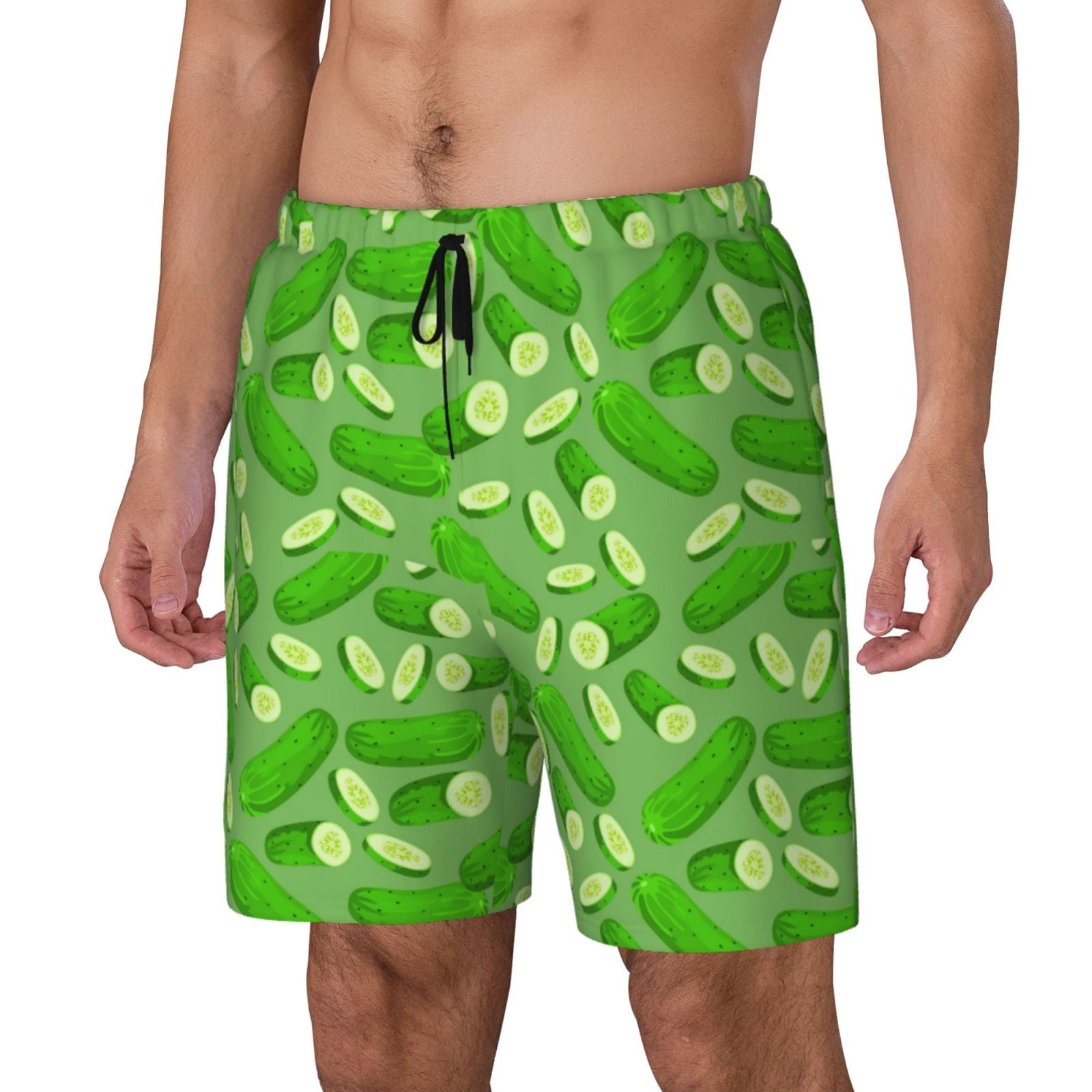 Gukieu Green Cucumber Print Men's Double Layer Sports Swim Trunks ...