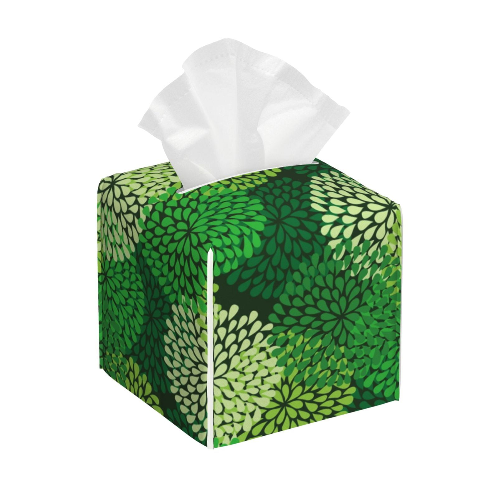 Gukieu Green Flower Print Leather Tissue Box, PVC Waterproof Velcro ...