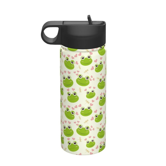 Gukieu Green Frog Print 18OZ Stainless Steel Water Bottle with Straw ...