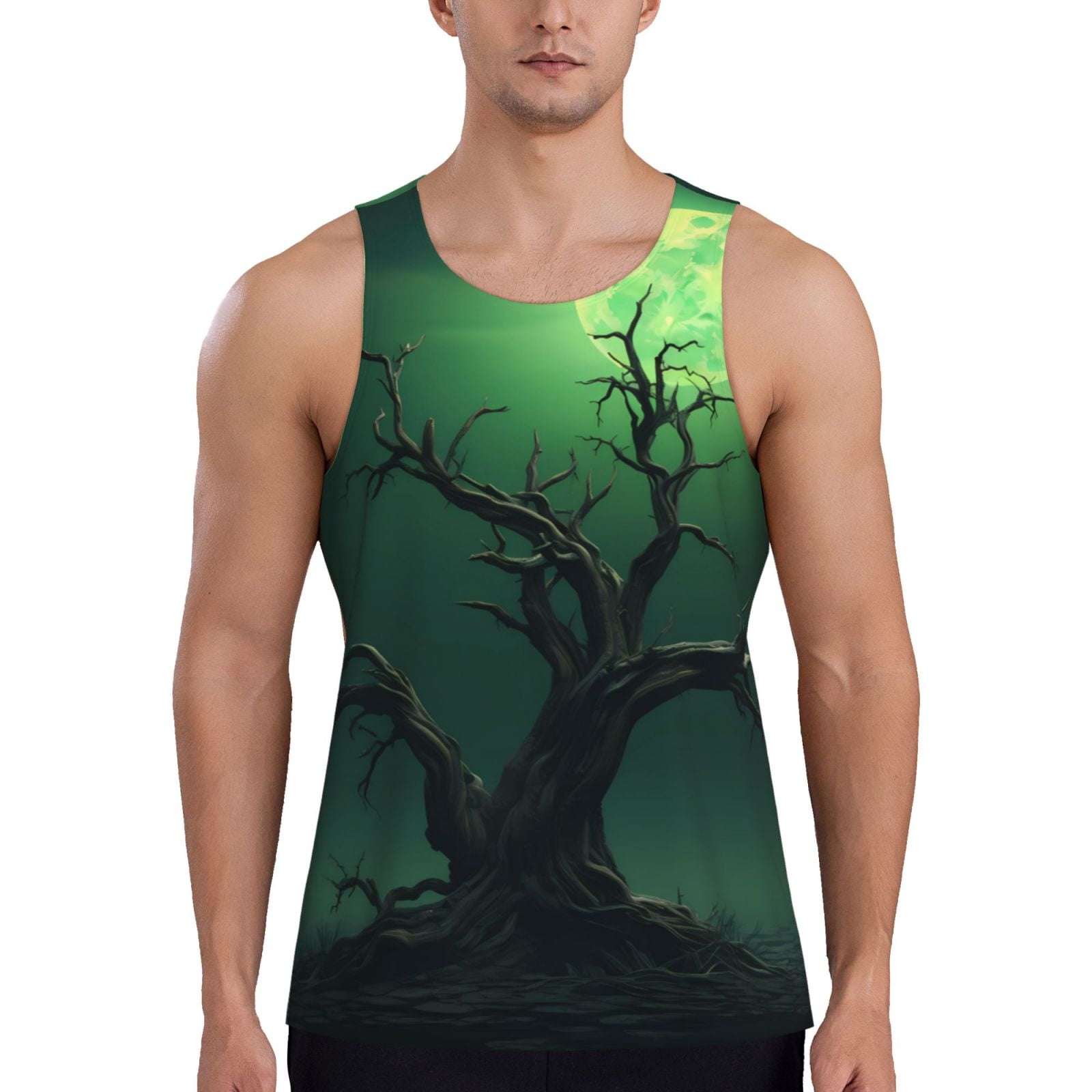 Gukieu Green Night Sky Moon Branches Print Men's Quick Dry Fitness Vest ...