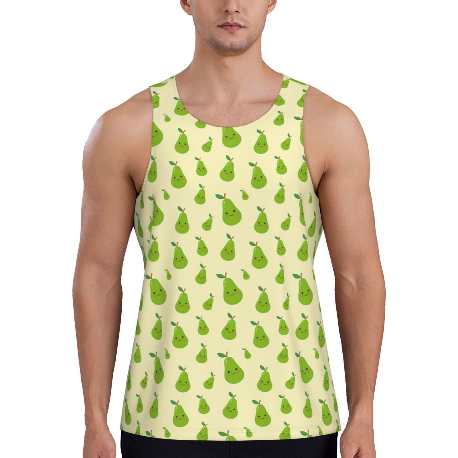 Gukieu Green Pears1 Print Men's Quick Dry Fitness Vest, Round Neck ...