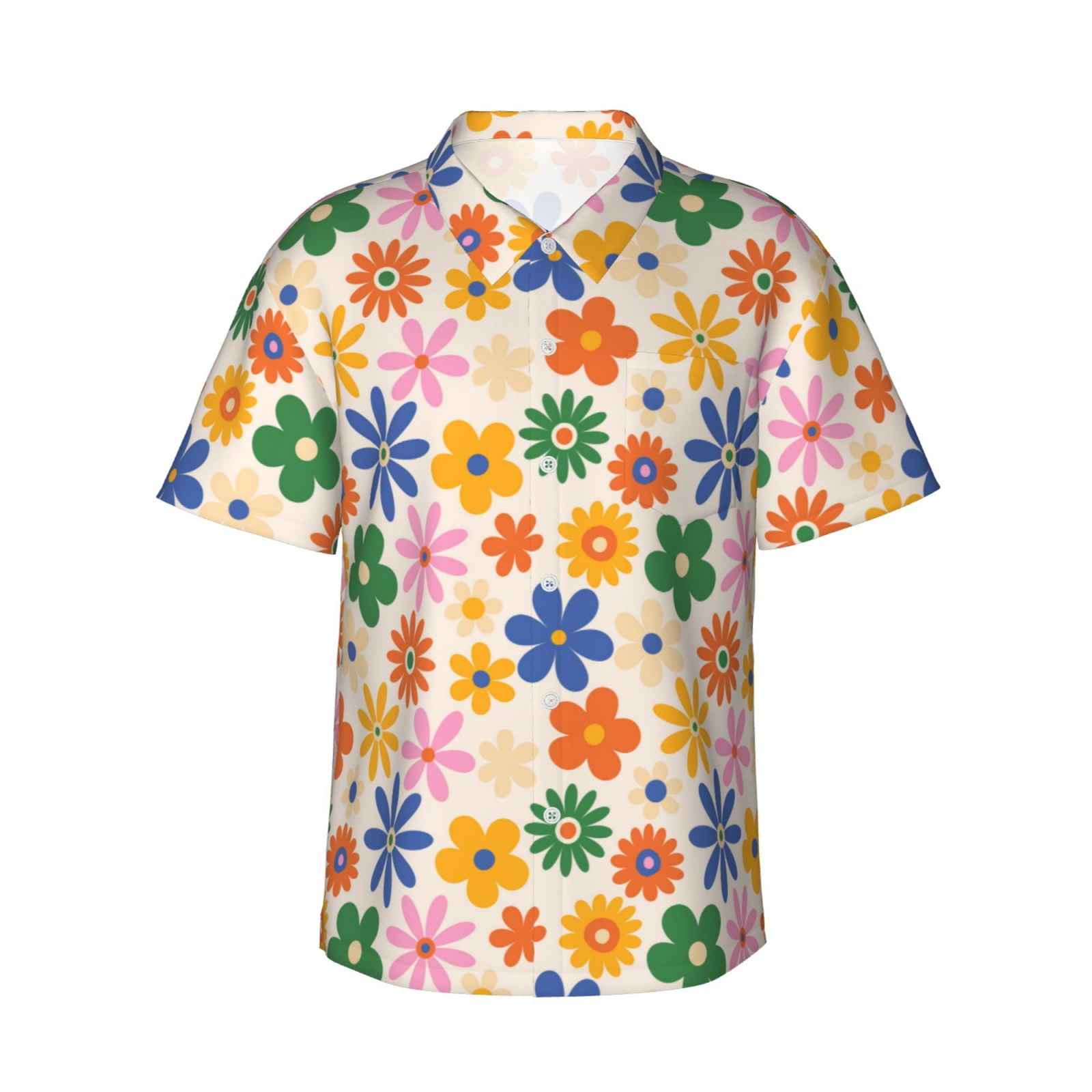 Gukieu Groovy Daisy Flowers Print Men's Short-sleeved Shirts, Button ...