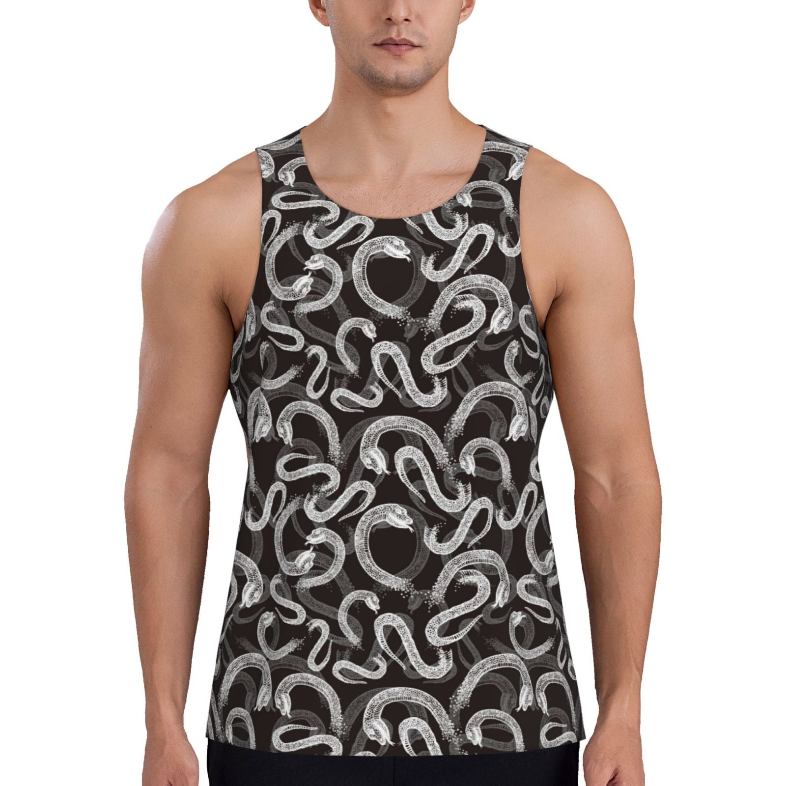 Gukieu Hand Drawn Snake Print Men's Quick Dry Fitness Vest, Round Neck ...