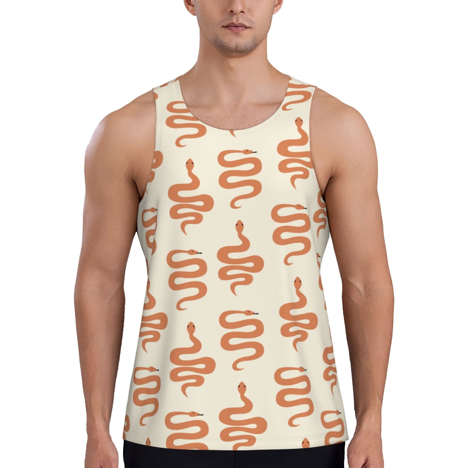 Gukieu Hand Drawn Snake Print Men's Quick Dry Fitness Vest, Round Neck ...