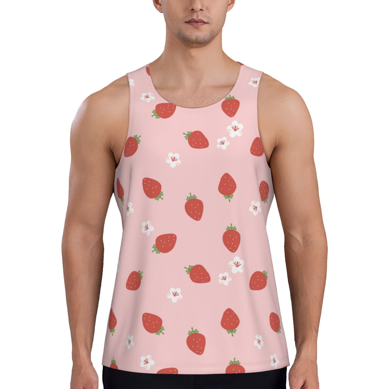 Gukieu Hand Drawn Strawberry Print Men's Quick Dry Fitness Vest, Round ...