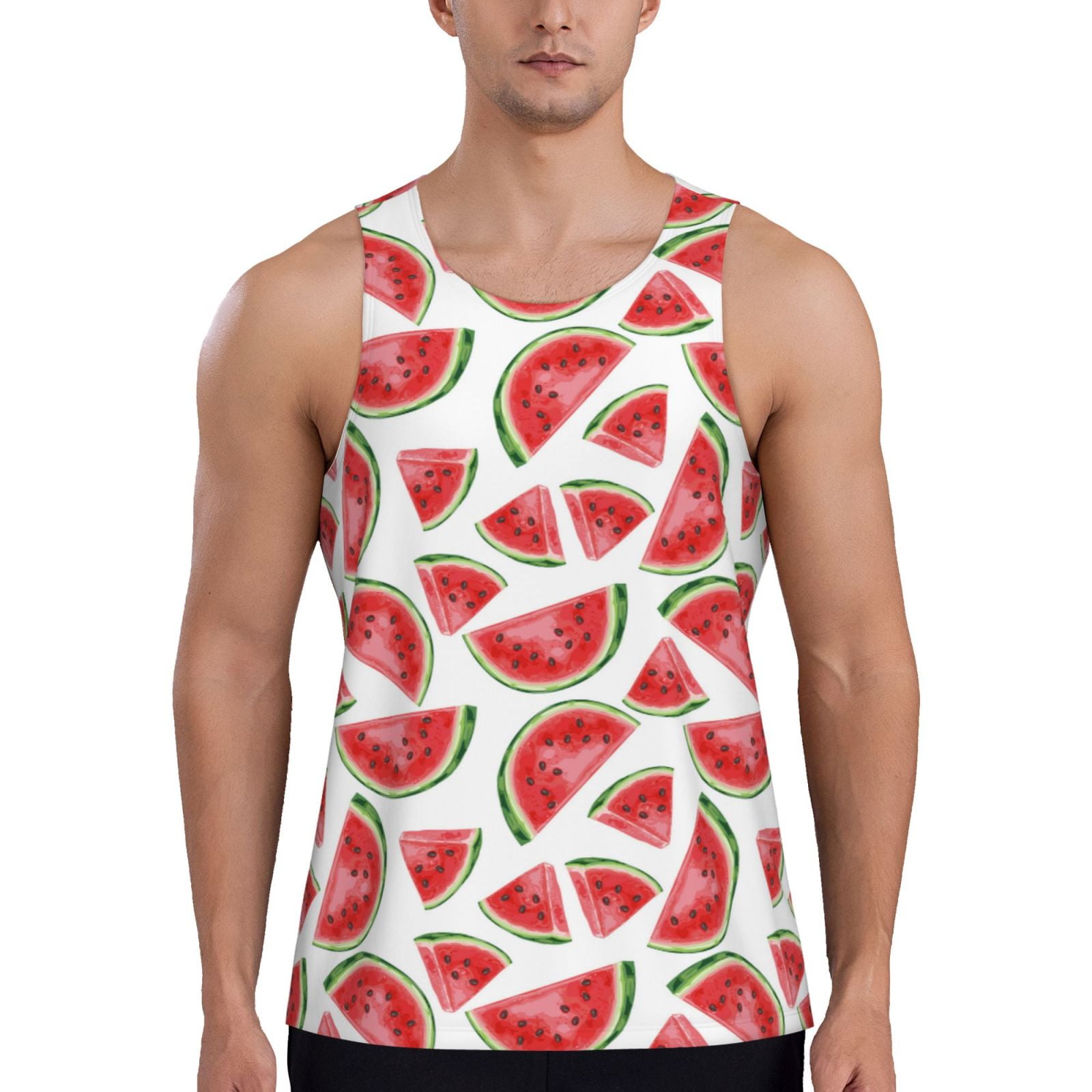 Gukieu Hand Drawn Watermelon Print Men's Quick Dry Fitness Vest, Round ...