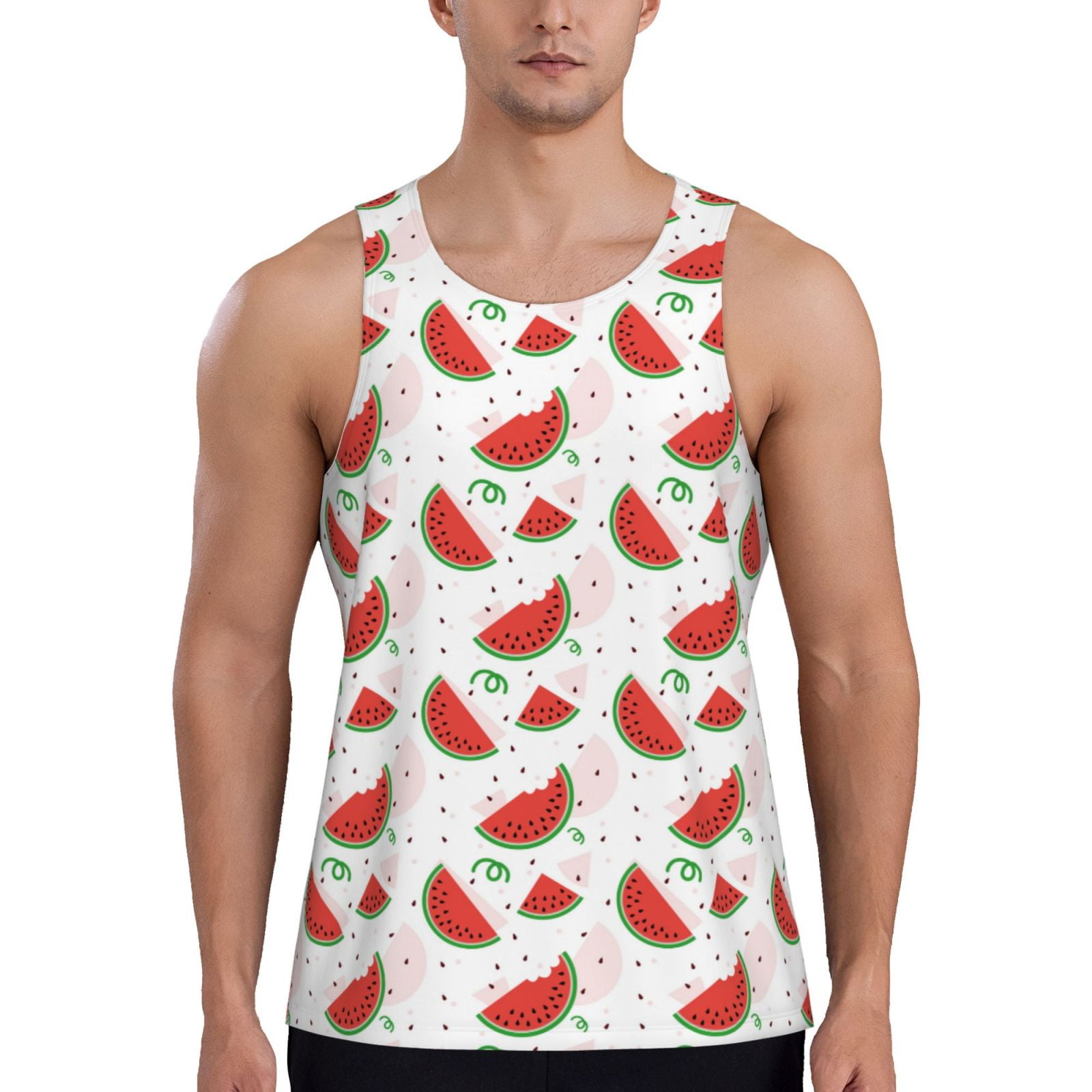Gukieu Hand Drawn Watermelon Print Men's Quick Dry Fitness Vest, Round Neck Sleeveless Fitness ...