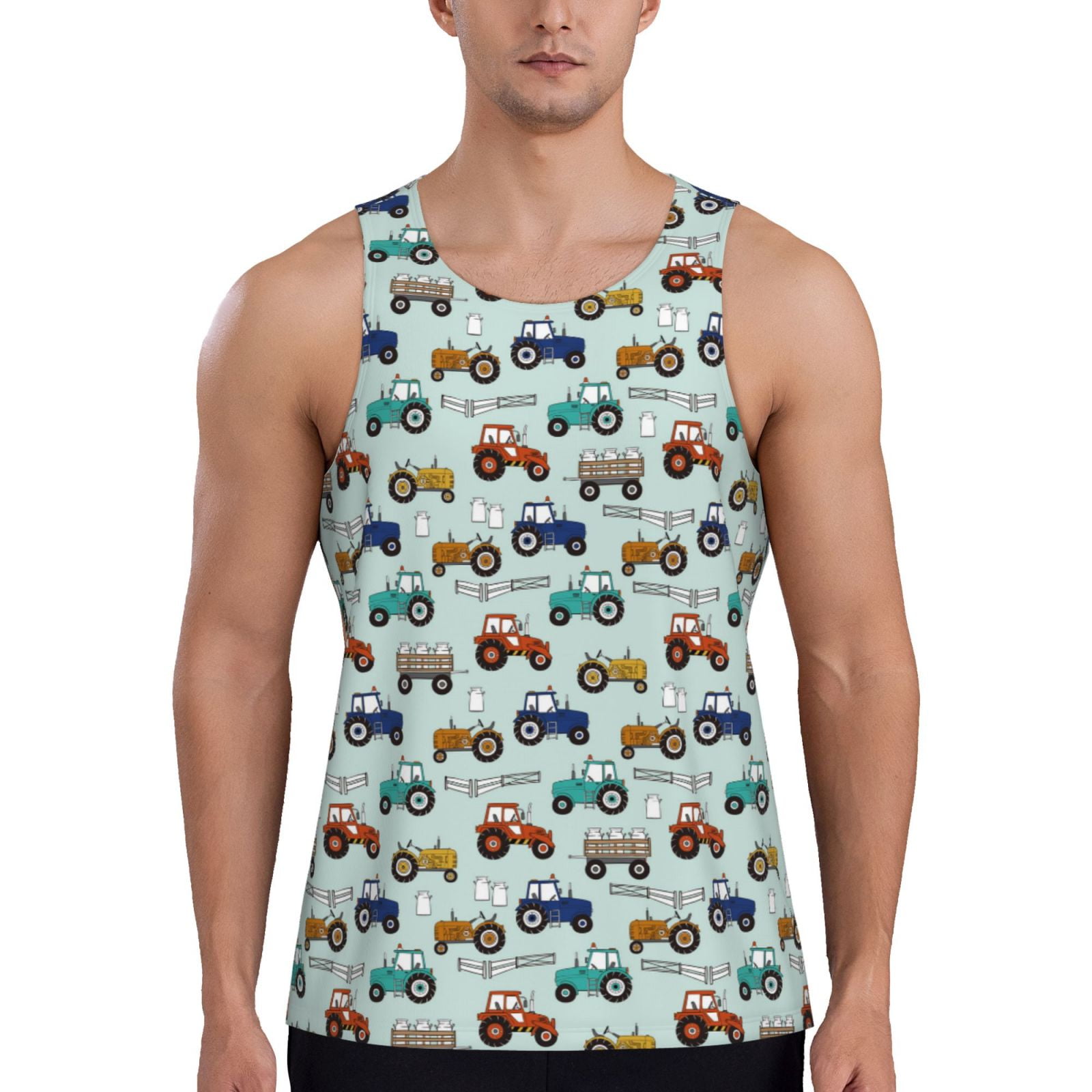 Gukieu Hand drawn tractors Print Men's Quick Dry Fitness Vest, Round ...