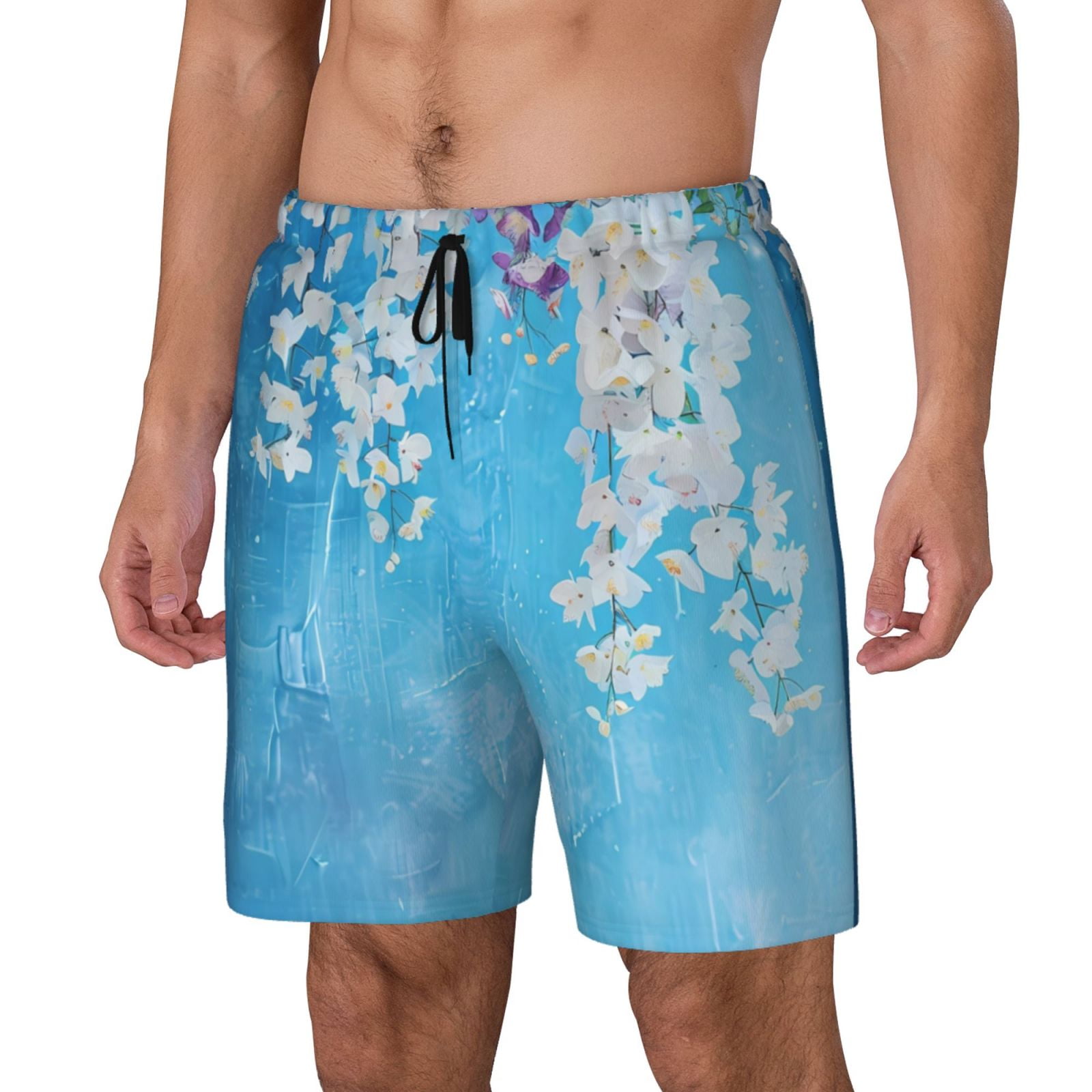 Gukieu Hanging Orchids Floral Blue Print Men's Double Layer Sports Swim ...