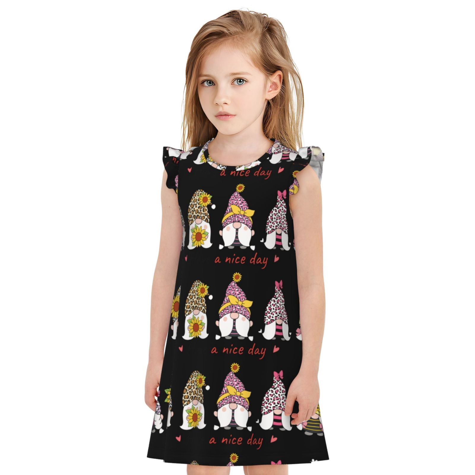 Gukieu Have a Nice Day Print Girls' Flying Sleeves Nightdress, Round ...