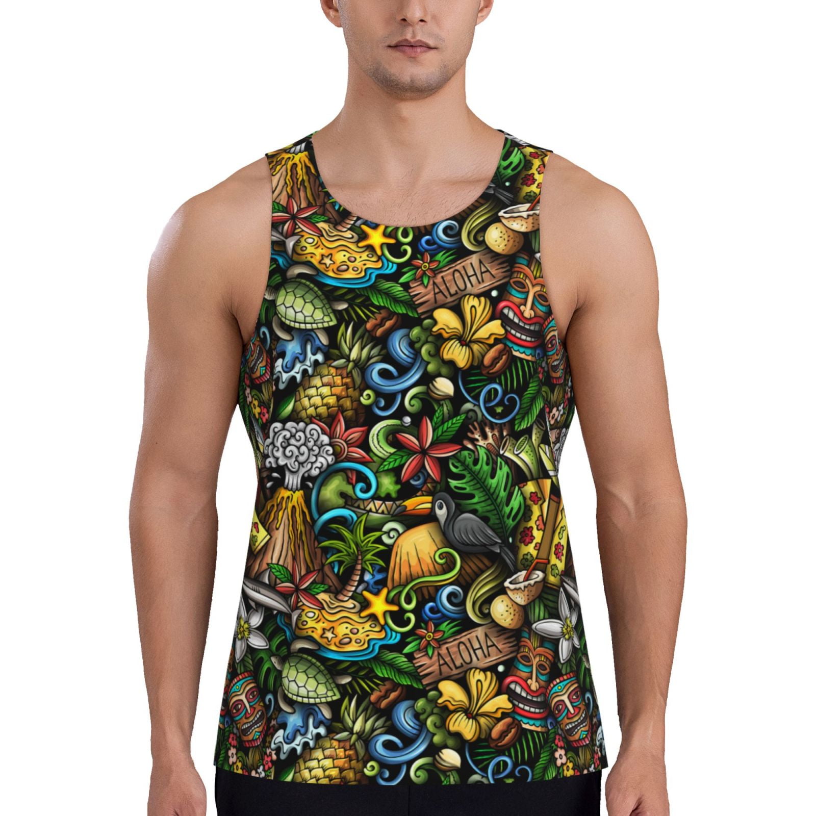 Gukieu Hawaiian Culture Symbols Print Men's Quick Dry Fitness Vest ...